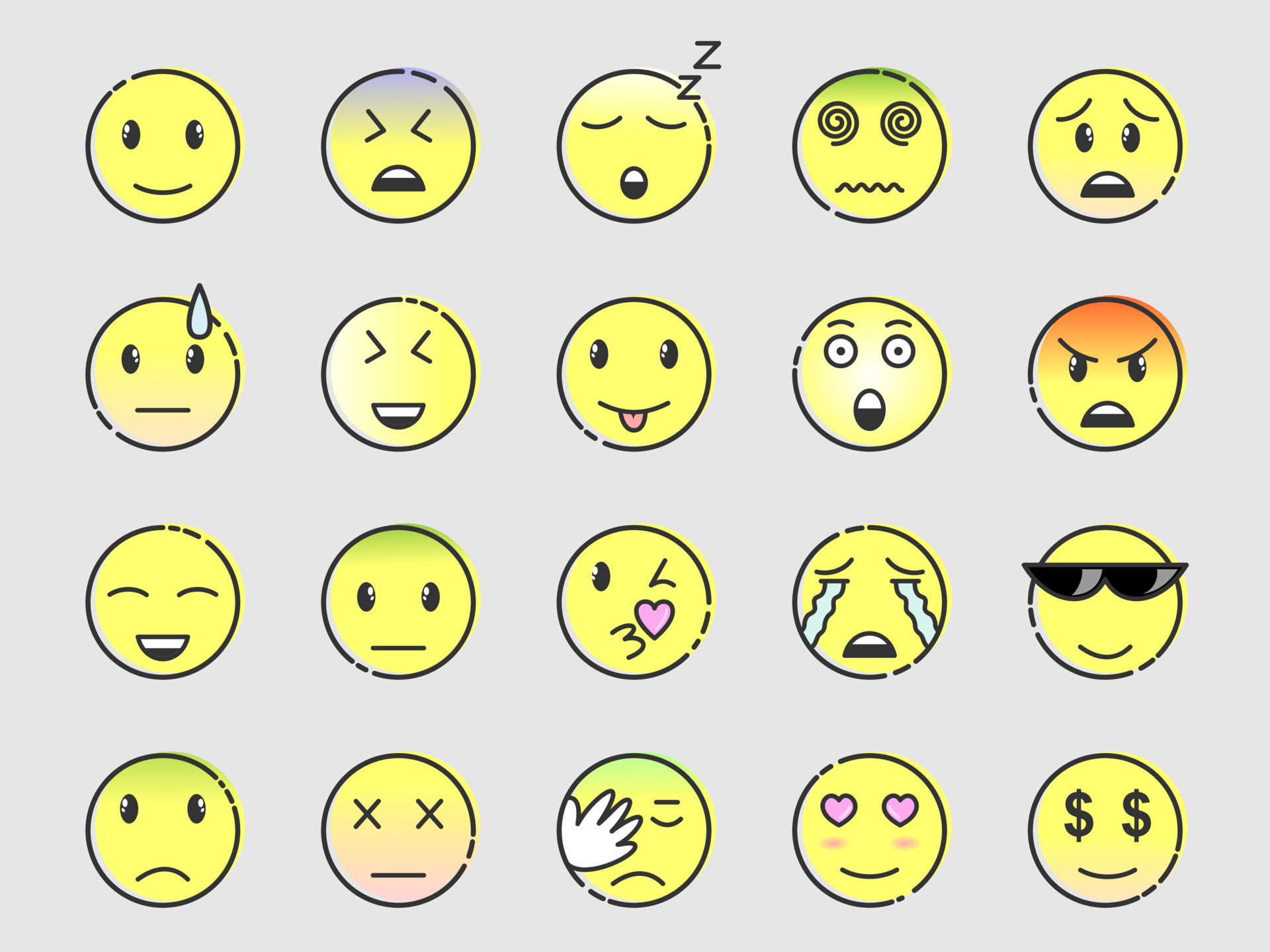 Emoji set, doodle emoticons, vector illustration. 6054916 Vector Art at ...