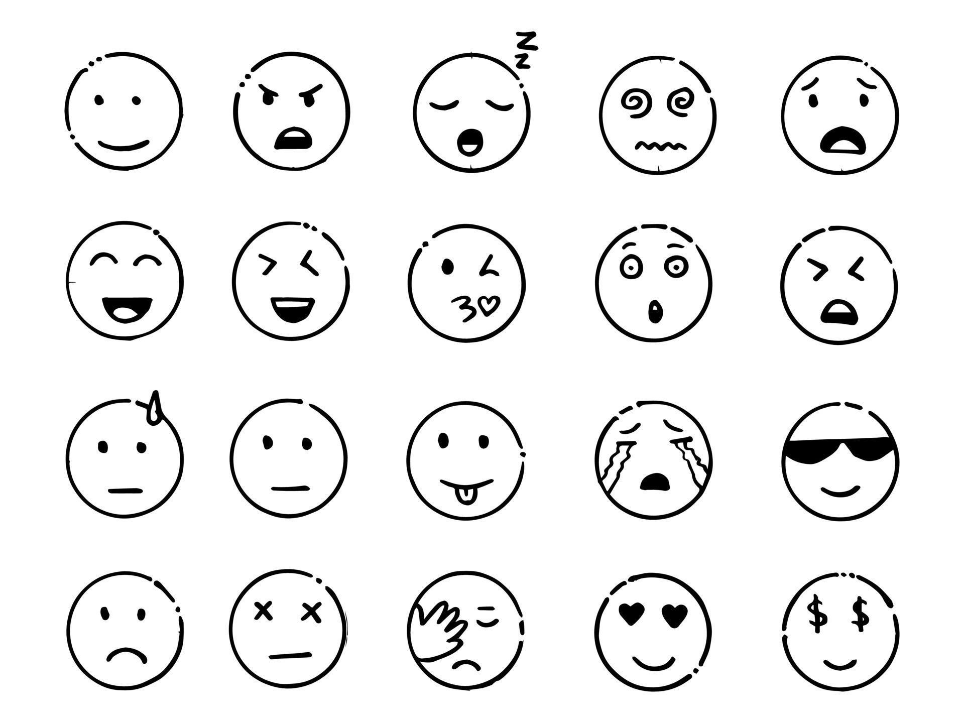 Emoji set, doodle emoticons, vector illustration. 6054954 Vector Art at ...