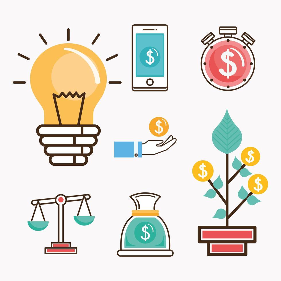 seven financial business icons 6060903 Vector Art at Vecteezy