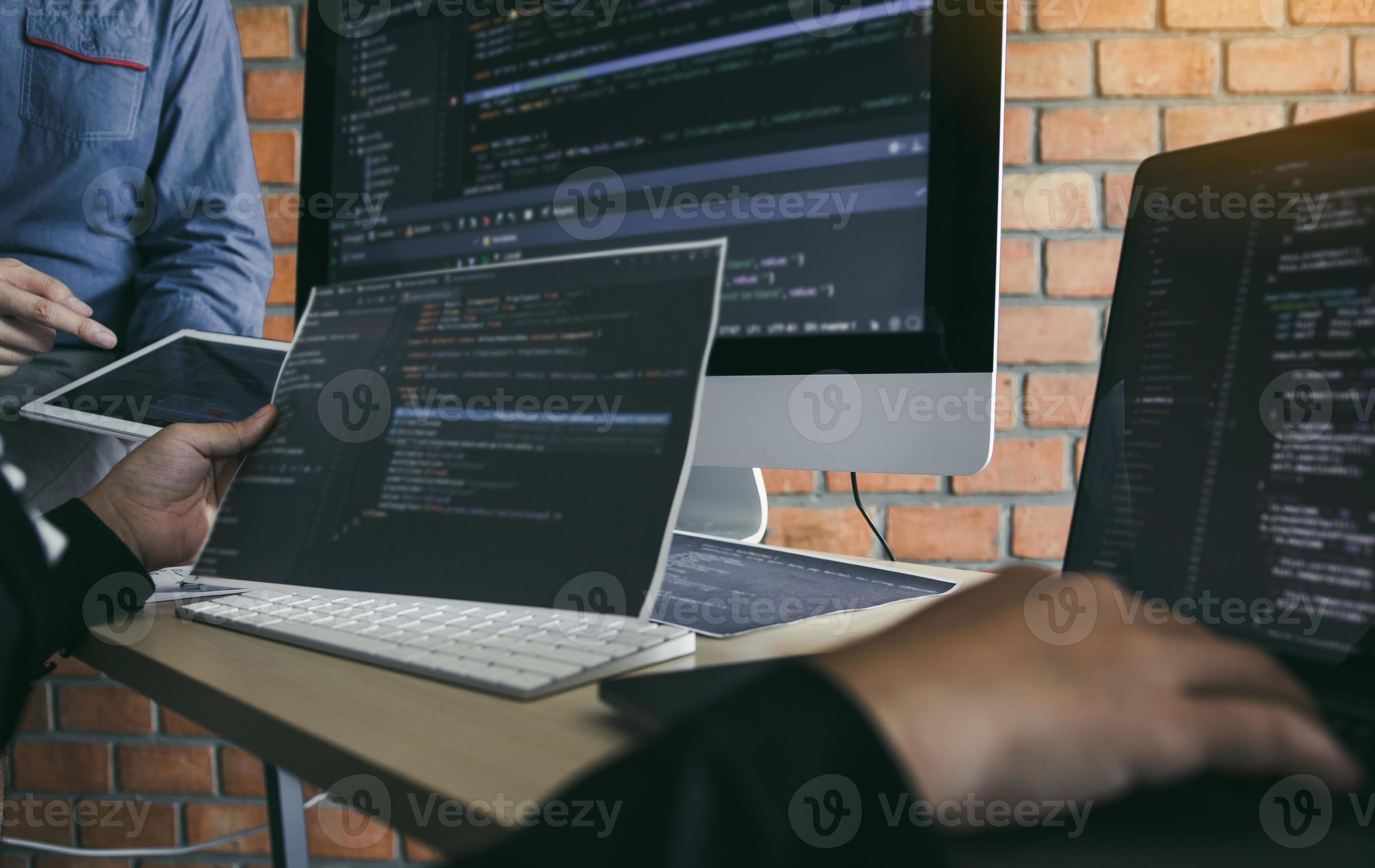 Asian man working code program developer computer web development working design software on ...