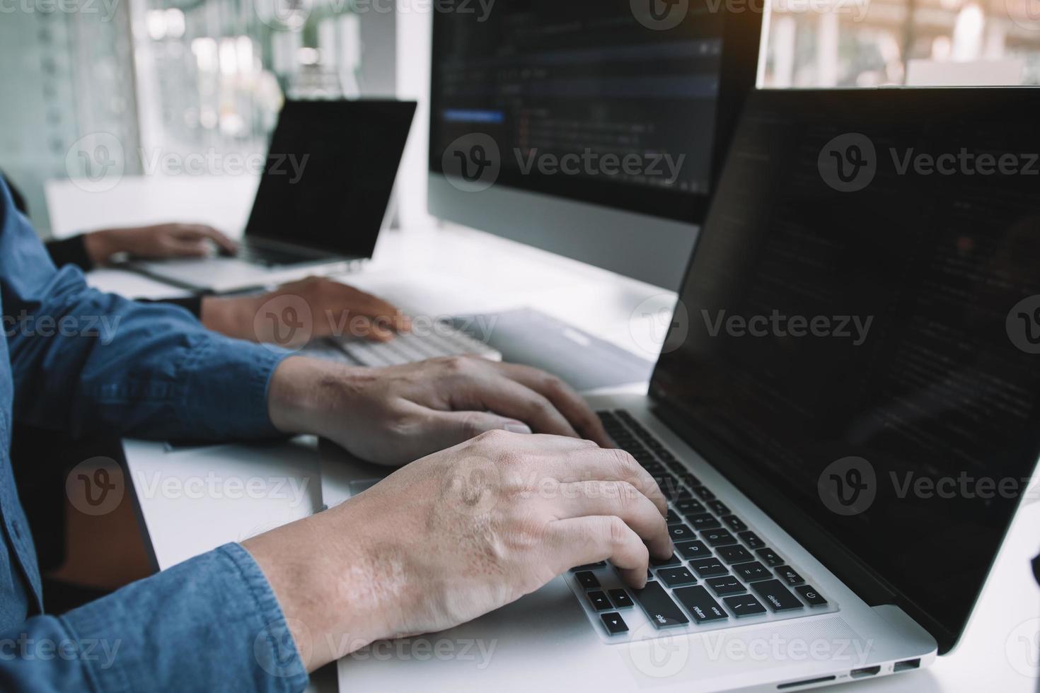 Professional development programmer cooperating meeting programming website working a software ...