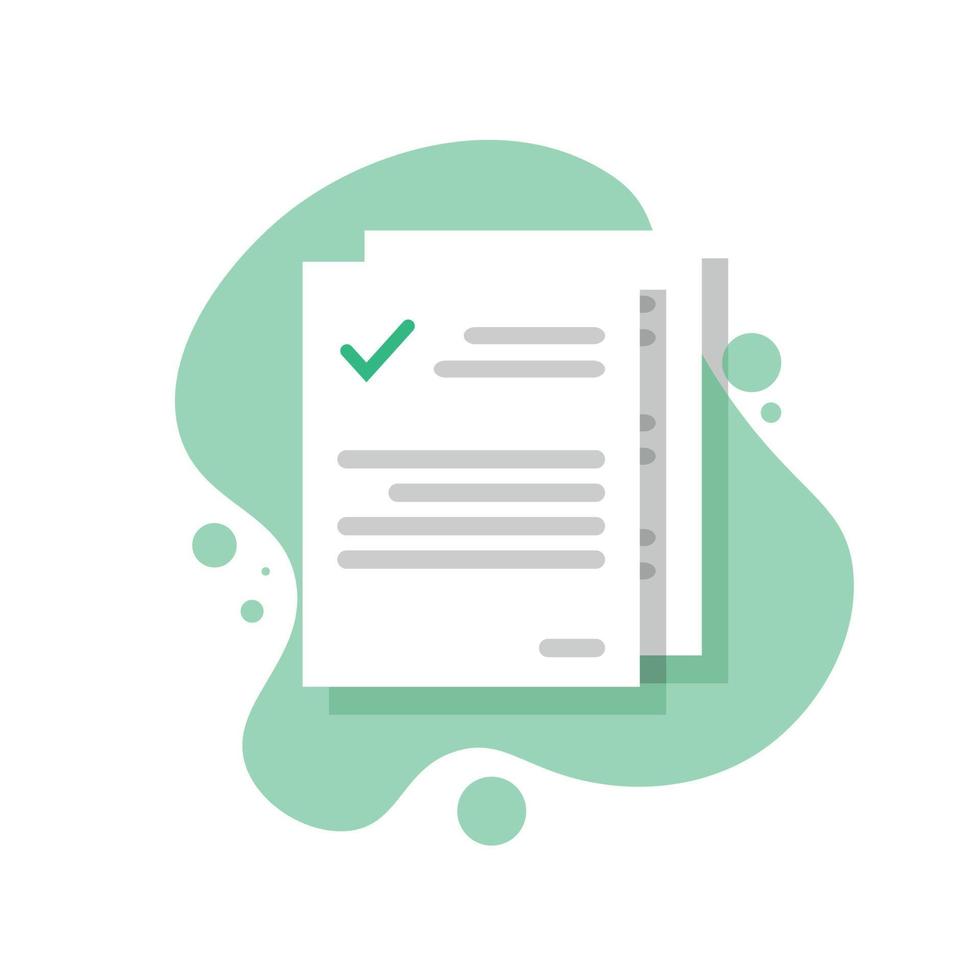 Checklist with box and green label. Check mark for assignment or exam ...