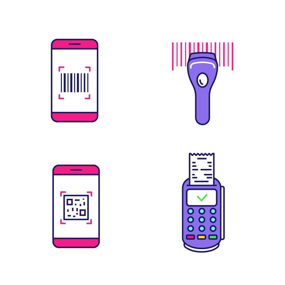 Brcodes Color Icons Set Smartphone Barcode Scanner Linear Code Reader Scanning App Payment