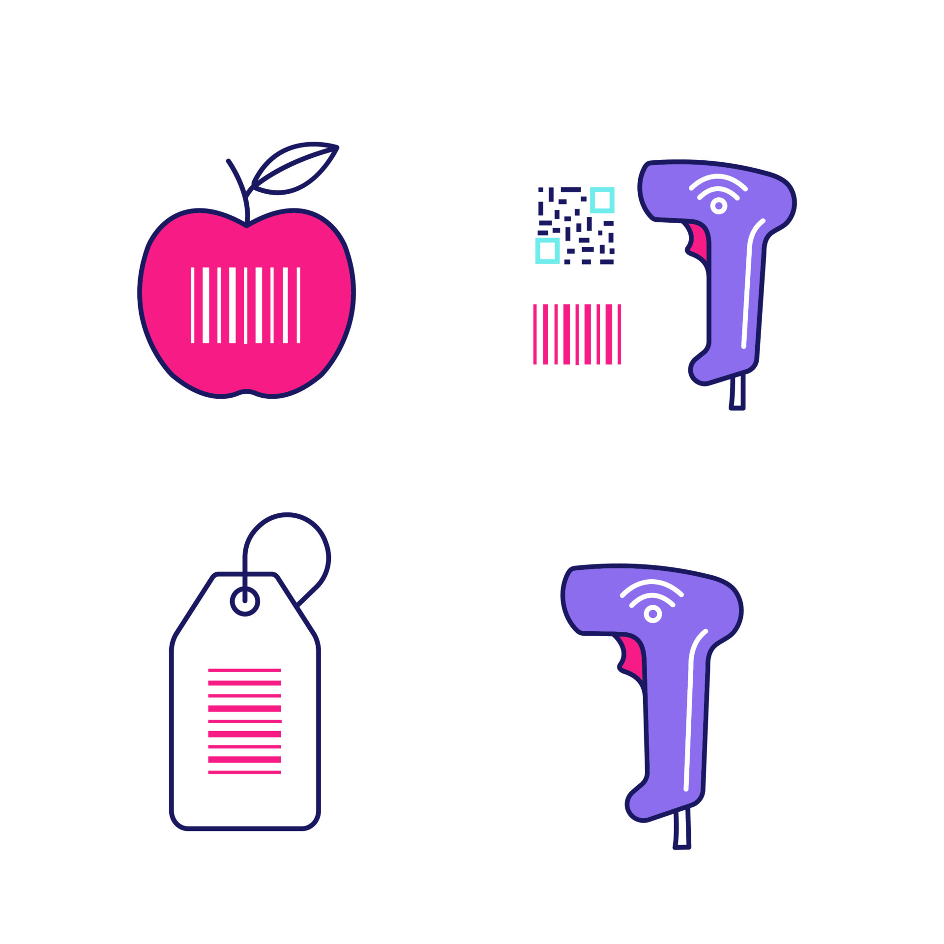 Brcodes color icons set. Product barcode, qr and linear codes scanner ... Brcodes color icons set. Product barcode, qr and linear codes scanner ...