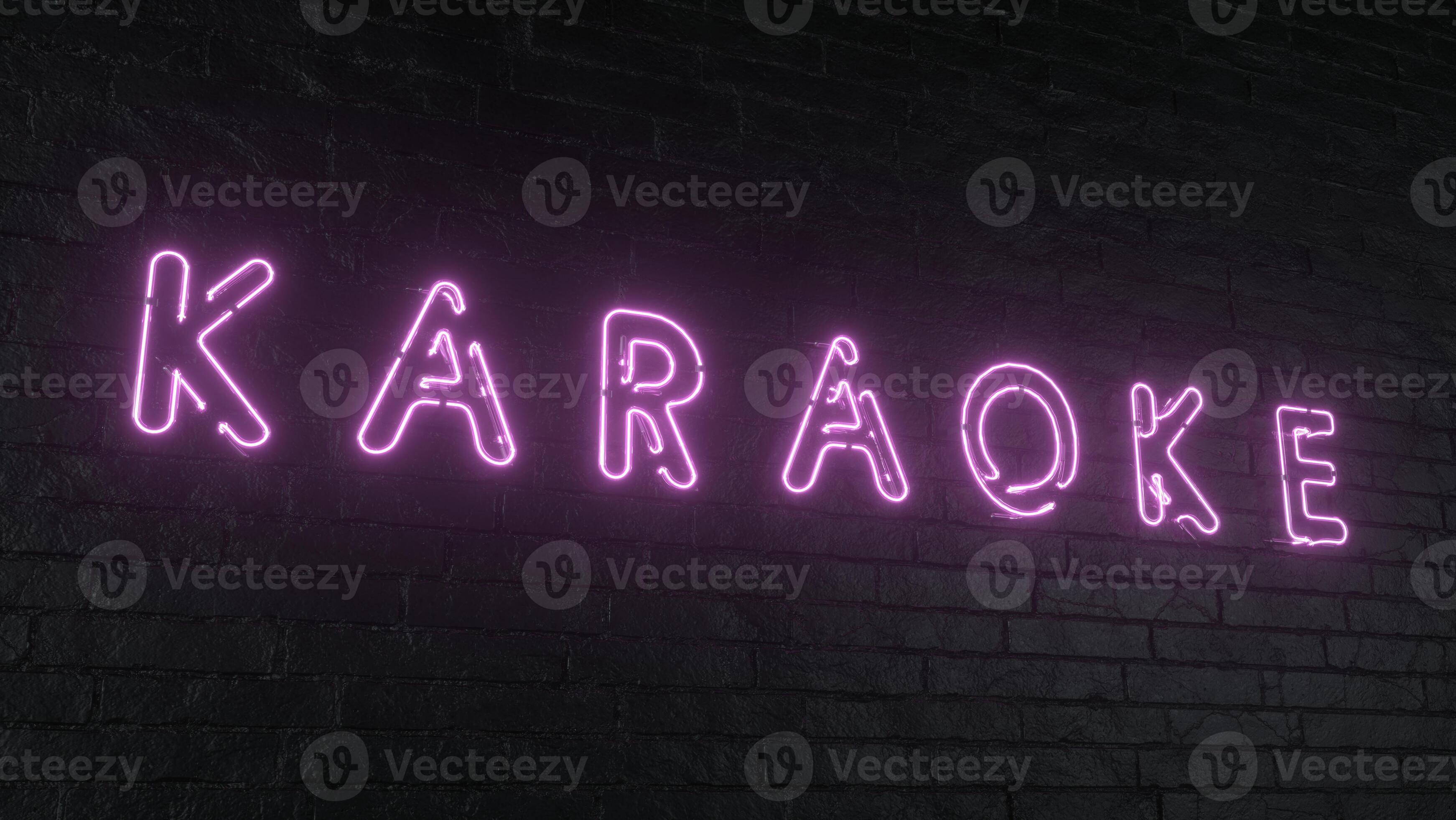 Karaoke Realistic Neon Sign On Dark Brick Wall Background 3d