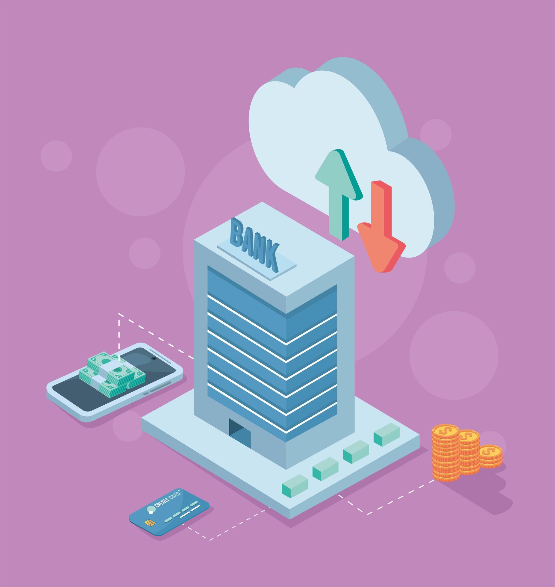 cloud computing and bank 6072173 Vector Art at Vecteezy