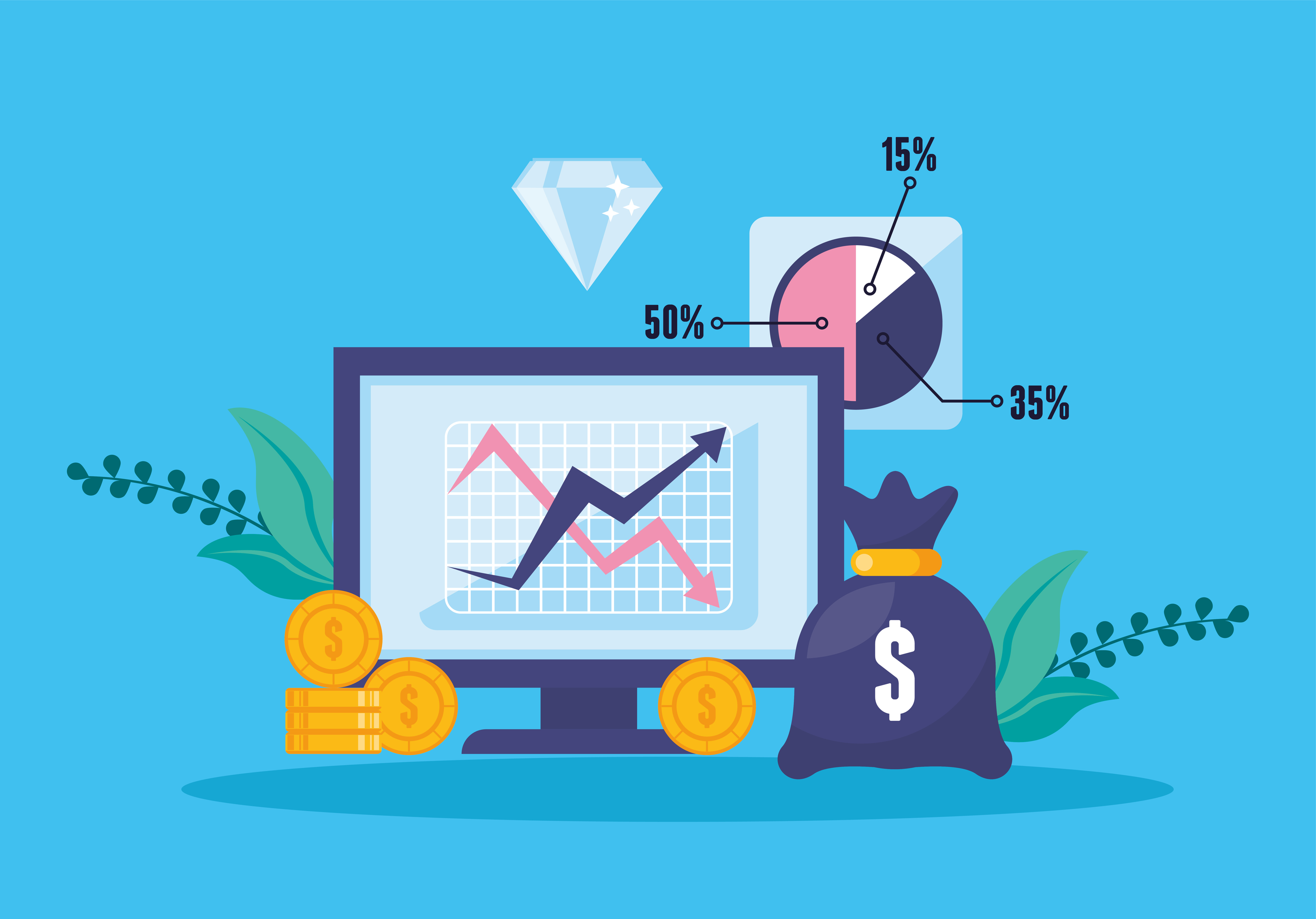 financial icons and desktop 6072287 Vector Art at Vecteezy