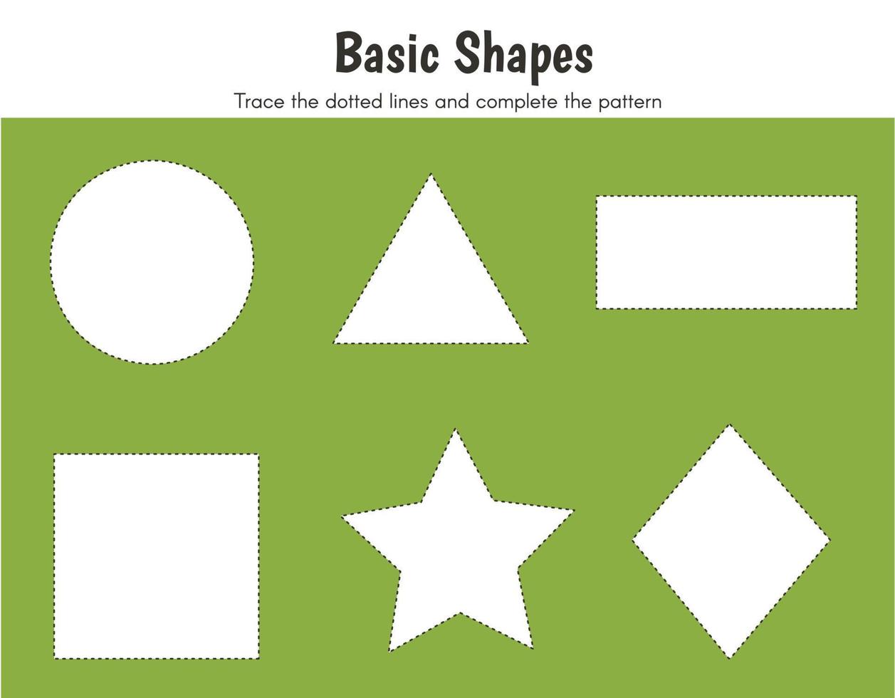Draw basic shapes, trace the dotted lines and color the shape. Practice ...