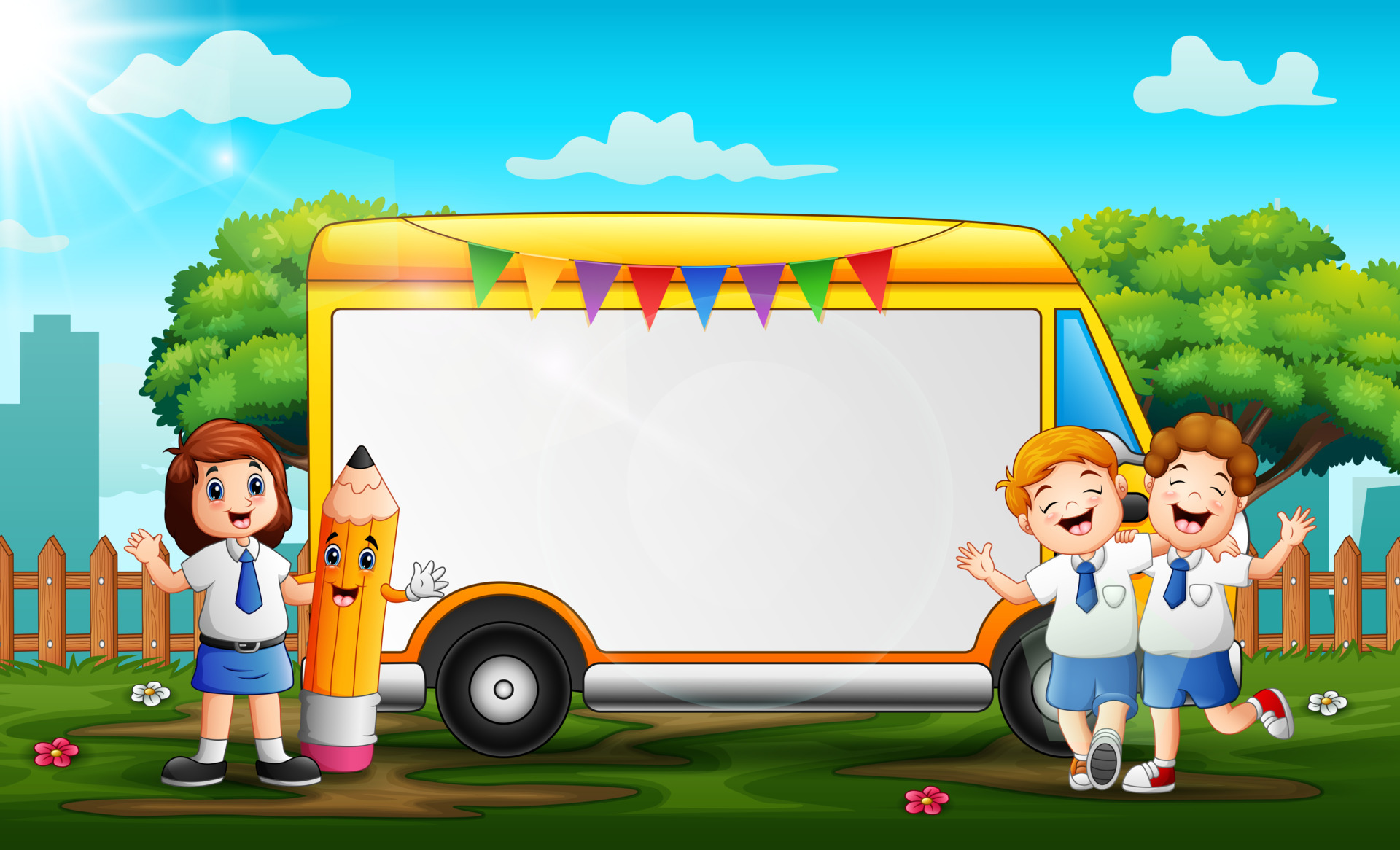 Border template design with happy school kids 6081191 Vector Art at ...