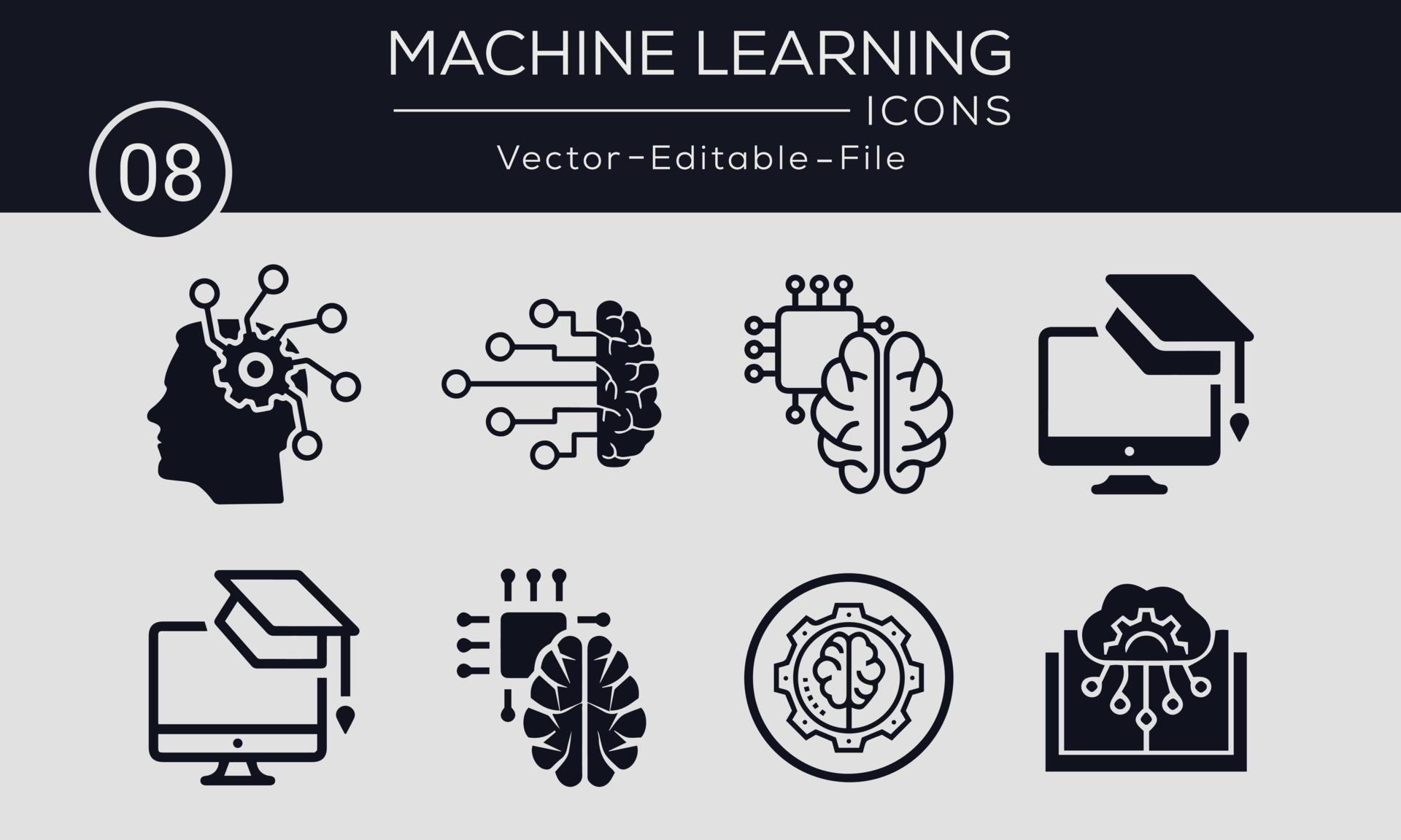 Machine Learning Concept Icons Set Contains Such Icons Algorithm Data Mining Smart