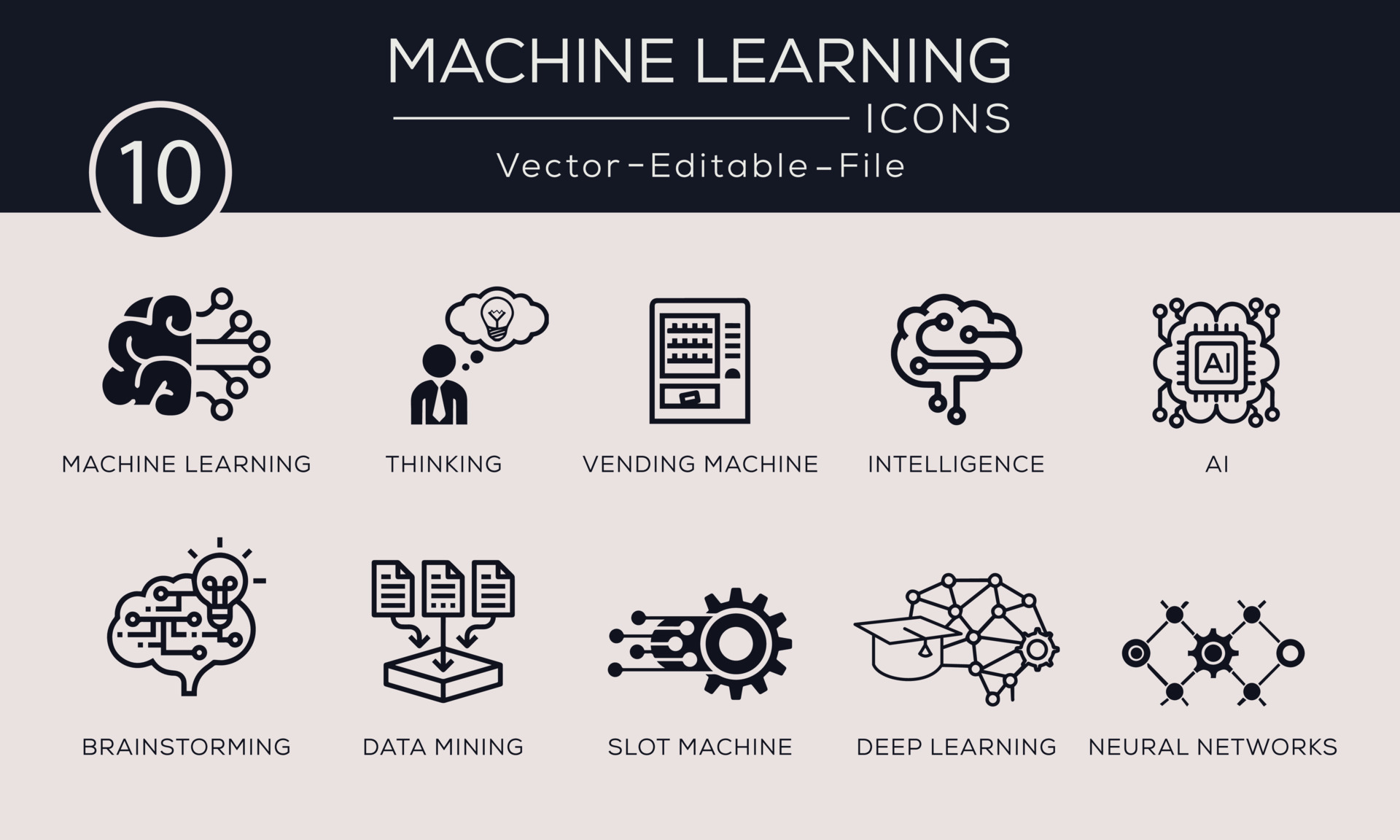 Machine Learning Concept Icons Set Contains Such Icons Algorithm Data