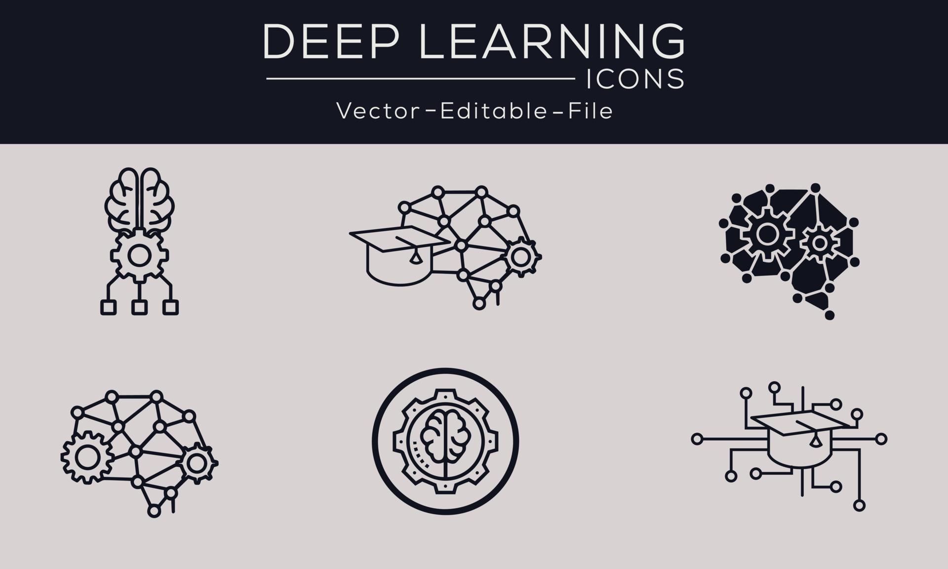 Set of Deep Learning concept icons design. Contains such icons algorithm, data mining, smart ...