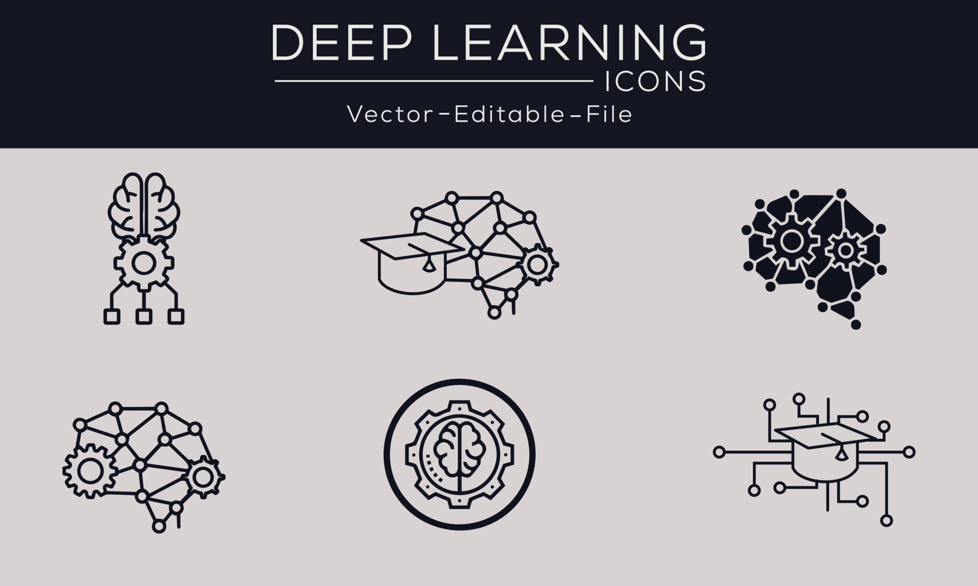Set of Deep Learning concept icons design. Contains such icons algorithm, data mining, smart ...