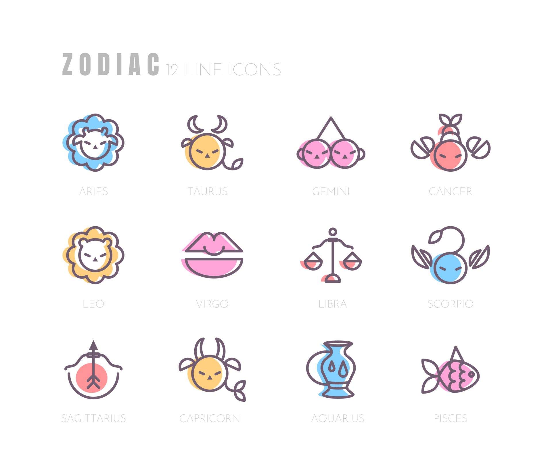 Zodiac Sign Icons Collection Minimalistic Astrological Horoscope