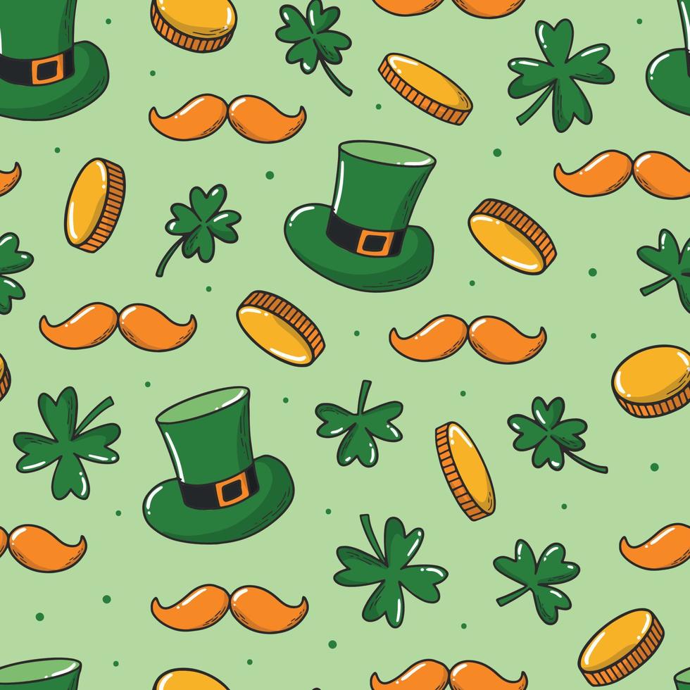 St Patricks Day Seamless Pattern With Clover Leaves Golden Coins