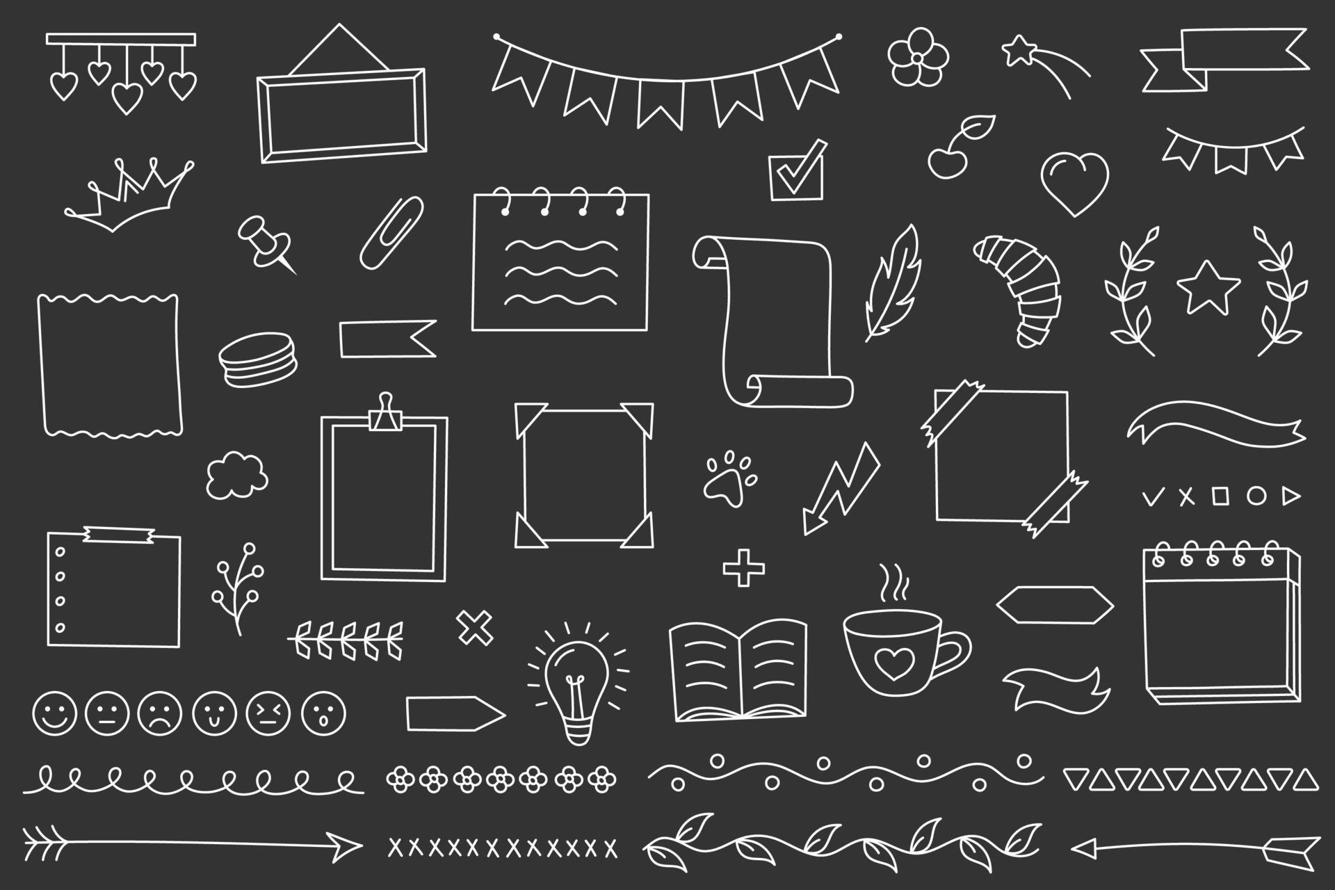 Doodle set hand drawn elements for diary, notebook and planner. Vector ...