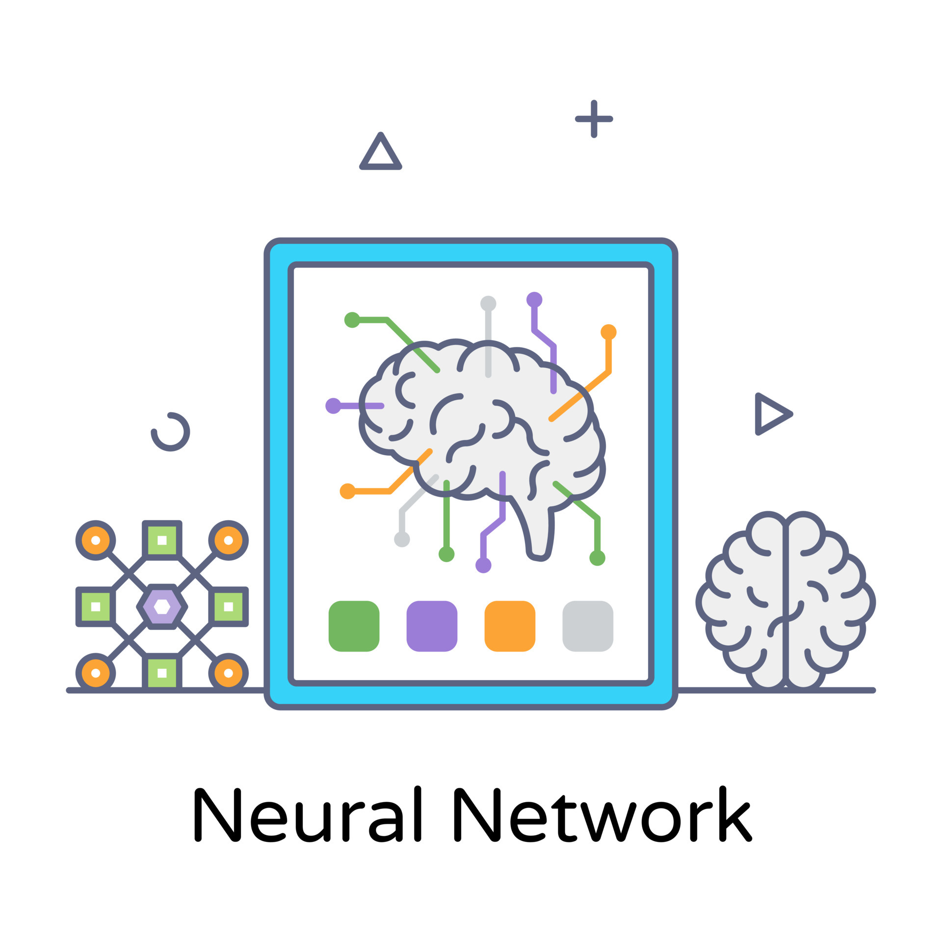 Brain with nodes denoting flat conceptual icon of neural network ...