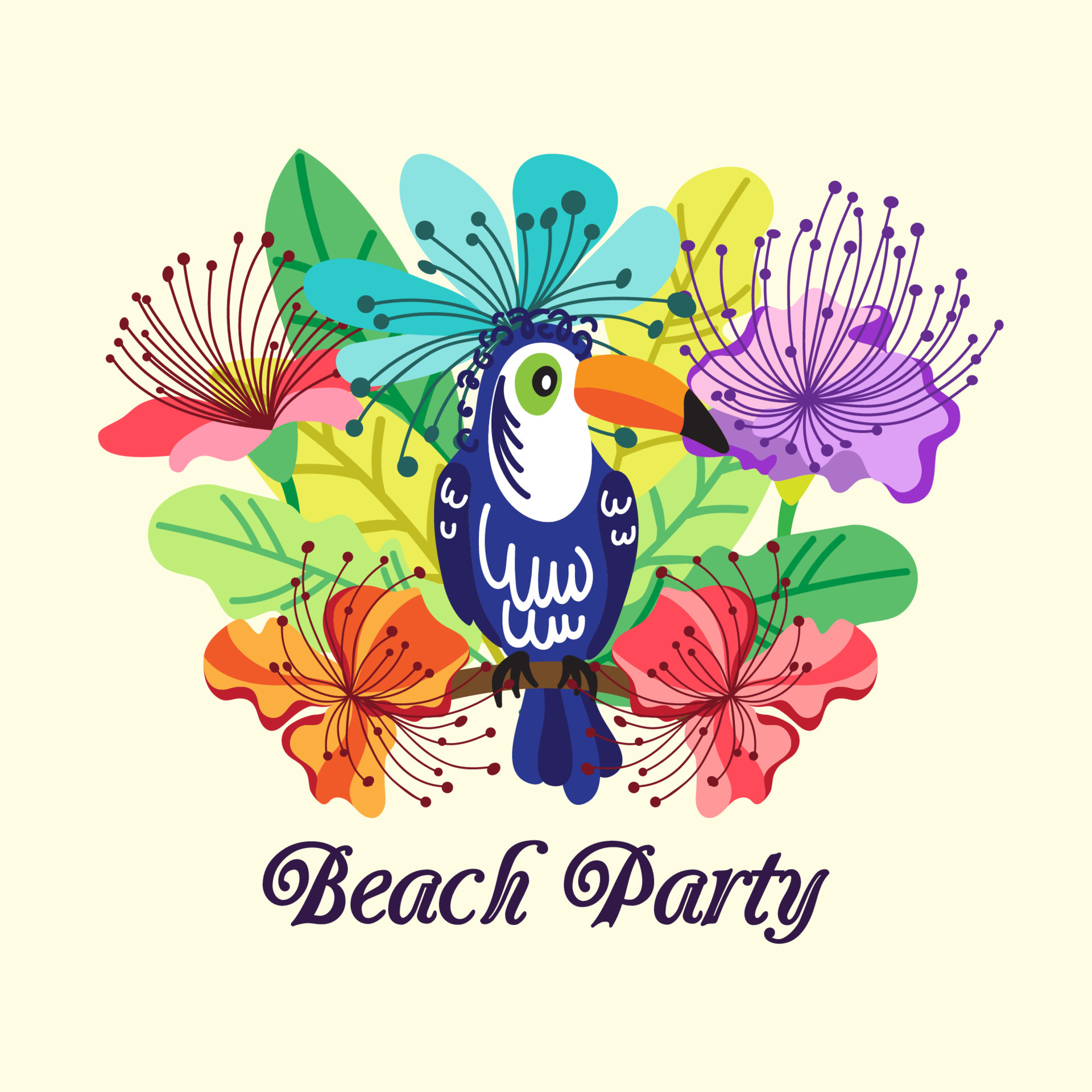 Invitation To A Beach Party Featuring Tropical Flowers Exotic Leaves invitation-to-a-beach-party-featuring-tropical-flowers-exotic-leaves