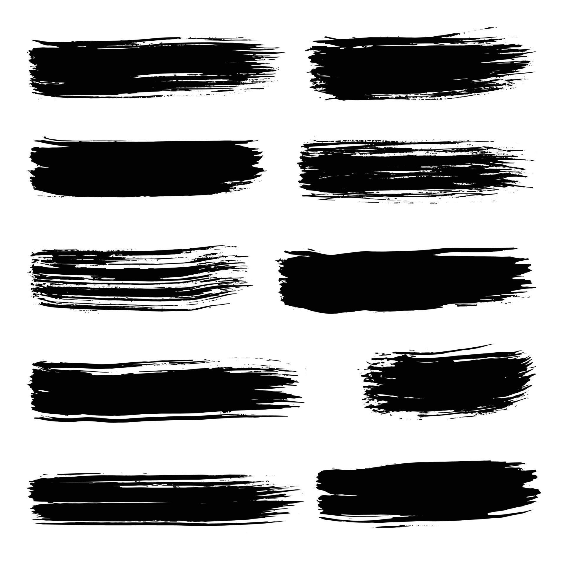 Big collection of line hand drawn trace brush strokes black paint ...
