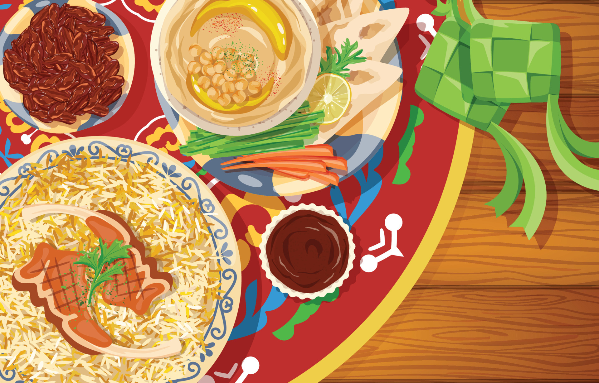 Iftar with Delicious Middle East signature food 6137646 Vector Art at ...