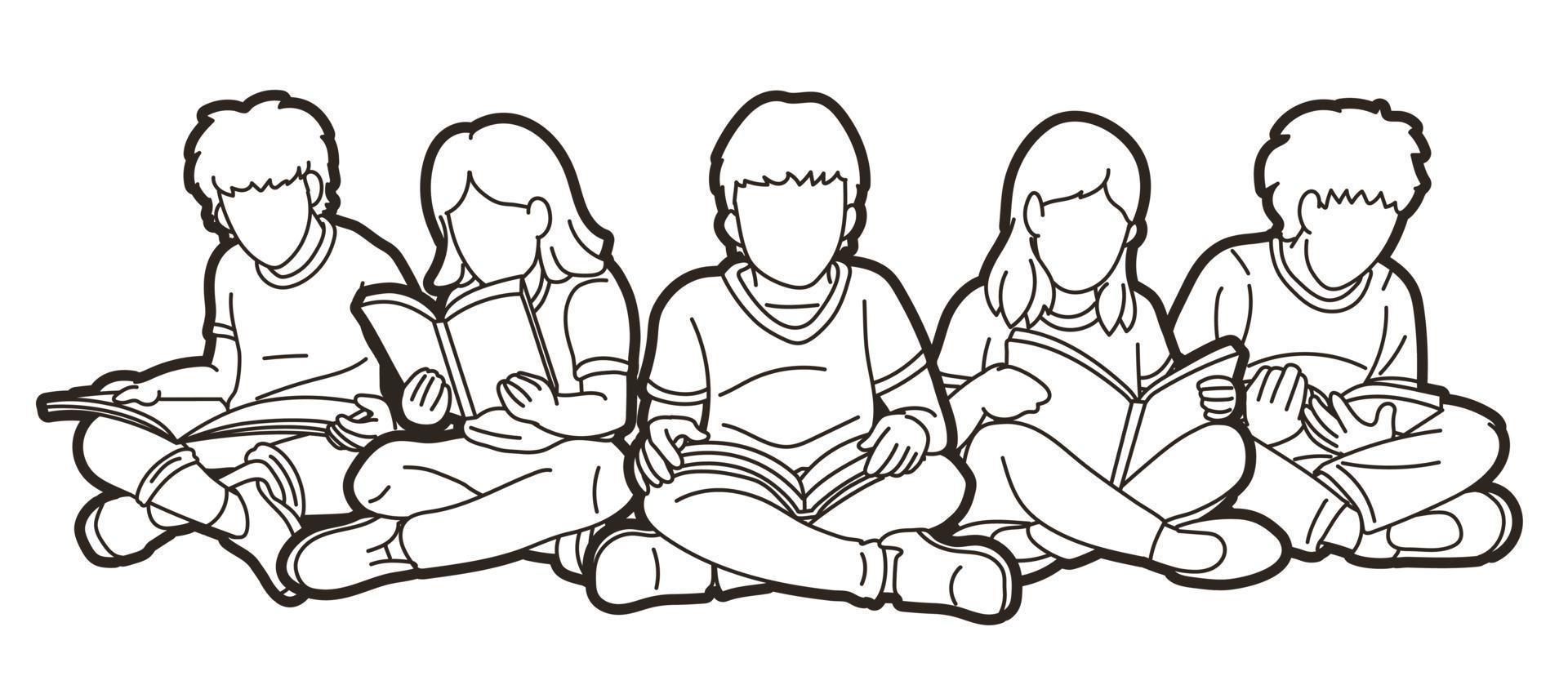 Outline Group of Children Reading Books Together 6145008 Vector Art at ... Outline Group of Children Reading Books Together 6145008 Vector Art at ...