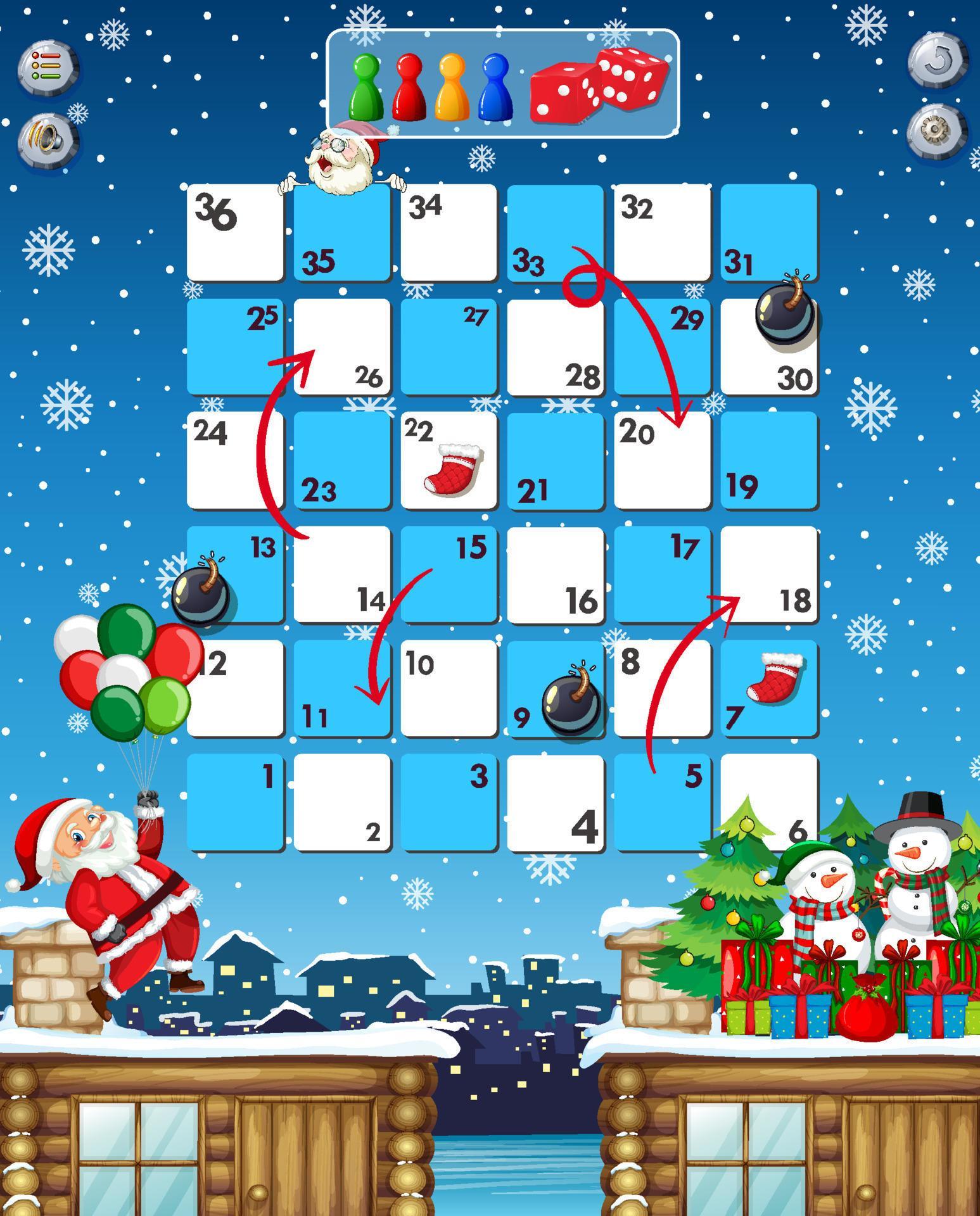 Snake and ladders game template in Christmas theme 6158545 Vector Art ...