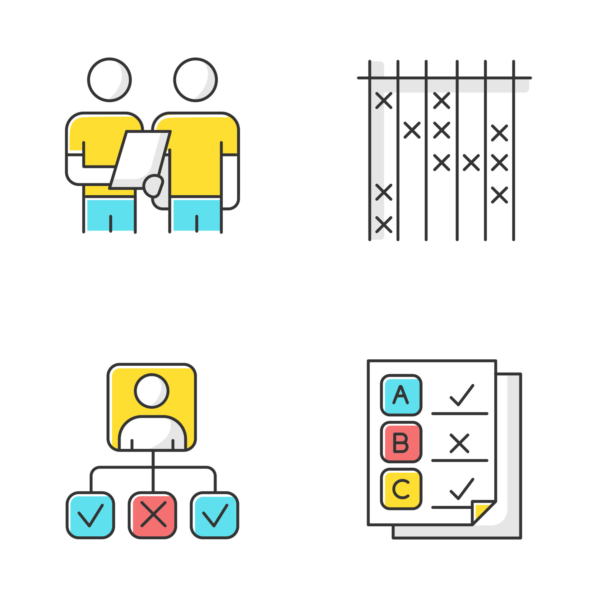 Survey color icons set. Interview, questioning. Checklist mark. Info ... Survey color icons set. Interview, questioning. Checklist mark. Info ...