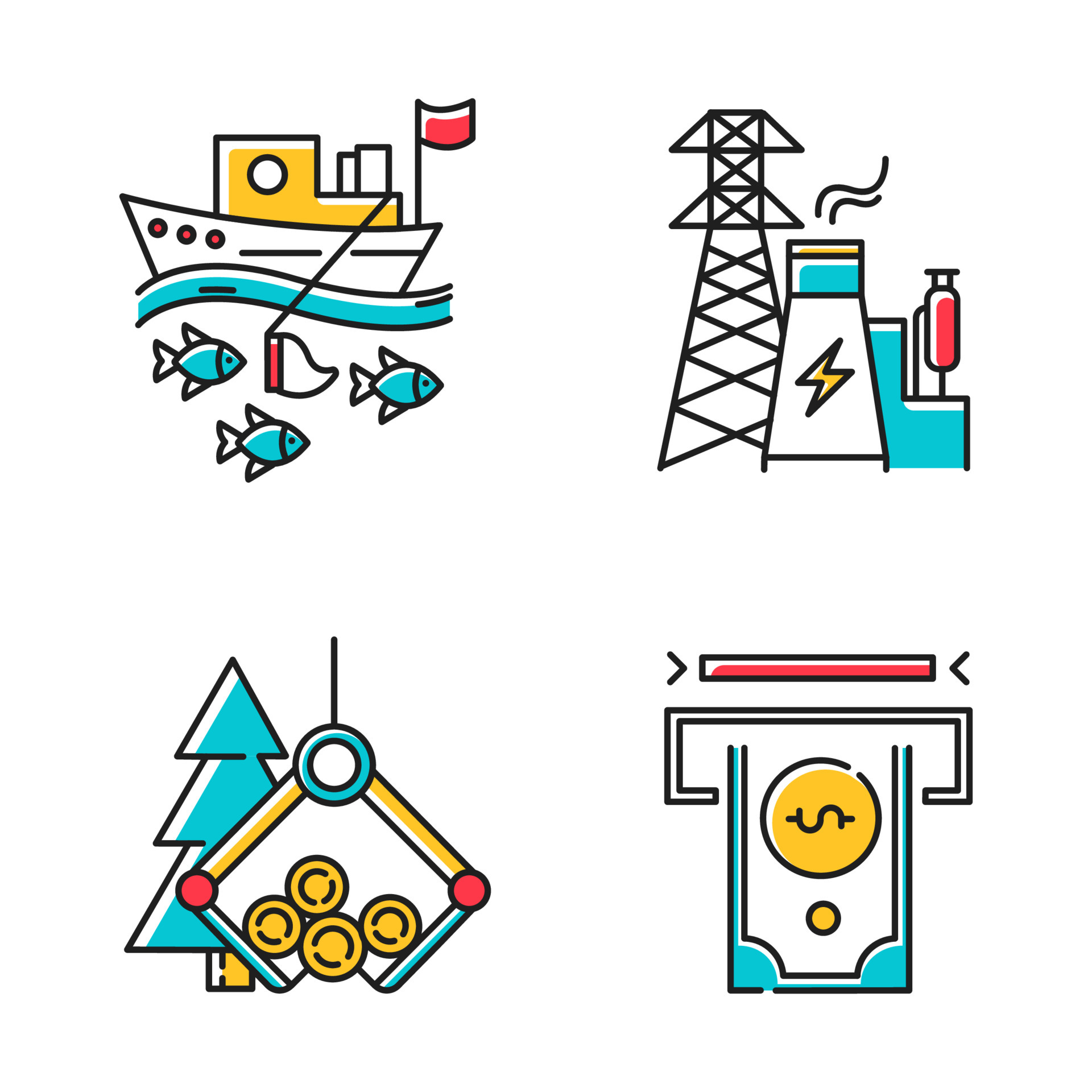 Industry Types Color Icons Set Fishing Energy Timber Financial industry-types-color-icons-set-fishing-energy-timber-financial