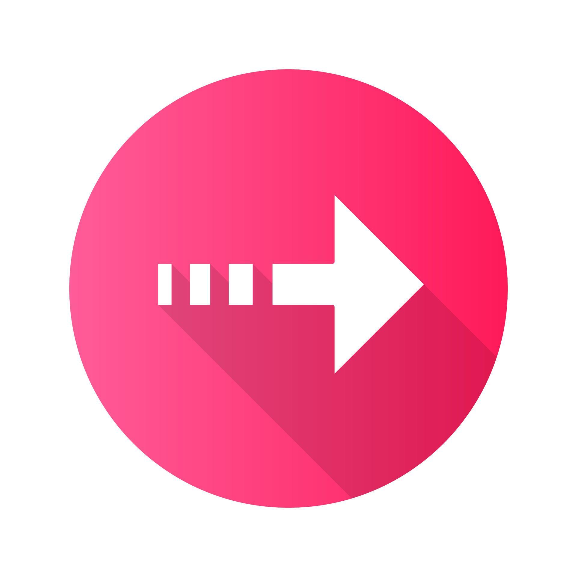 Arrow with dotted line flat design long shadow glyph icon. Rightward direction. Arrowhead ...