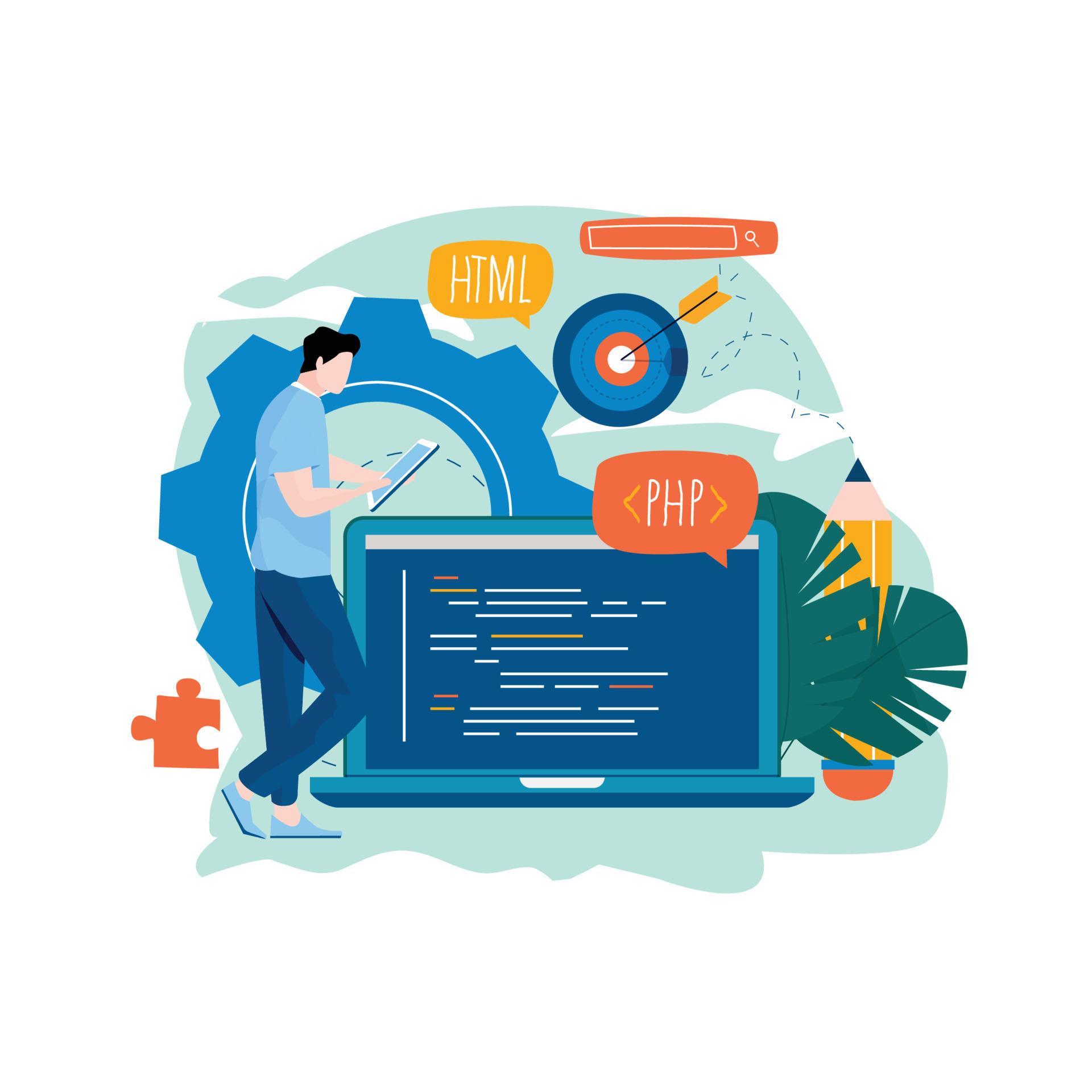Coding, programming, application and website development flat vector ...