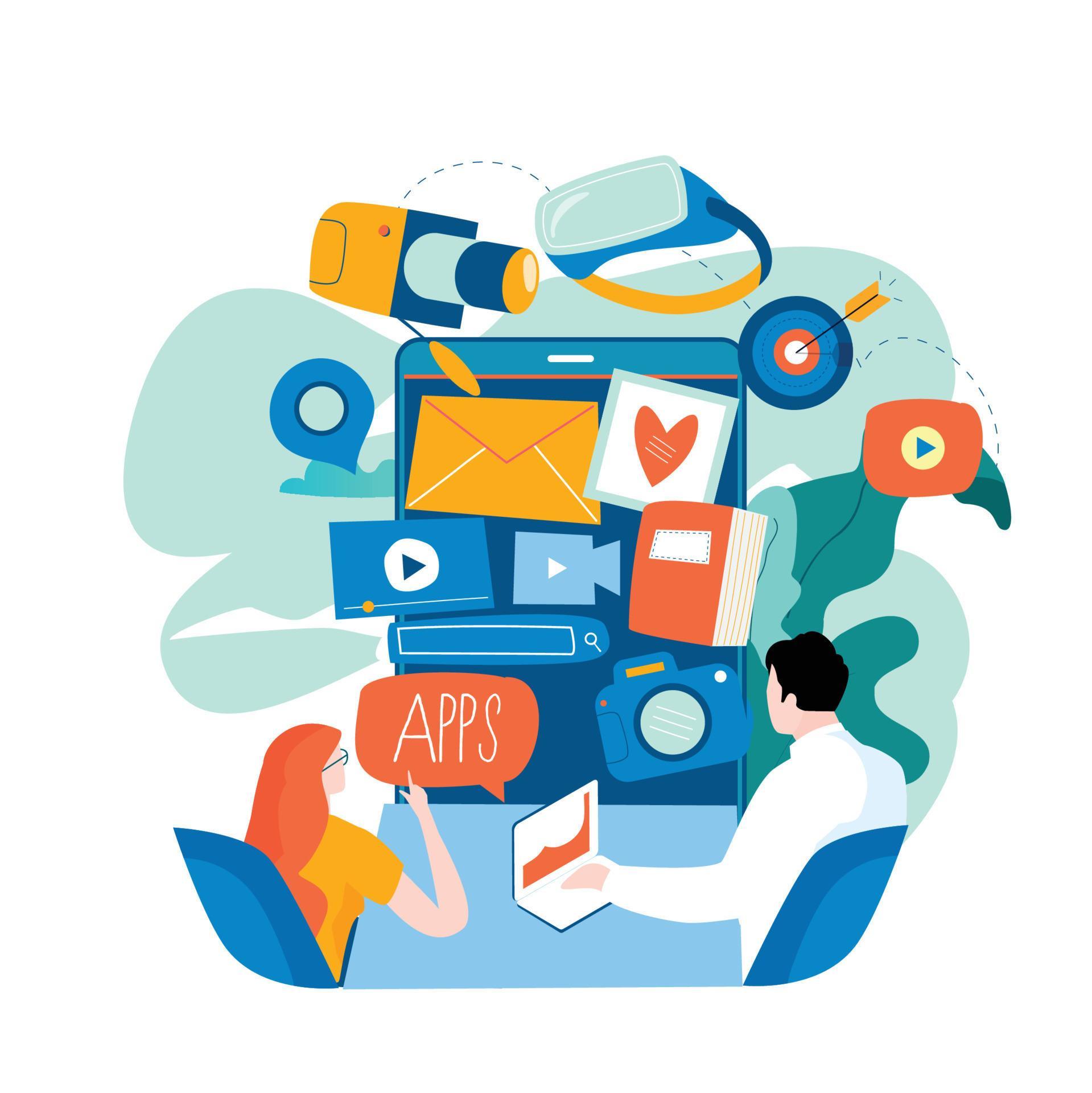 Mobile applications development concept flat vector illustration ...