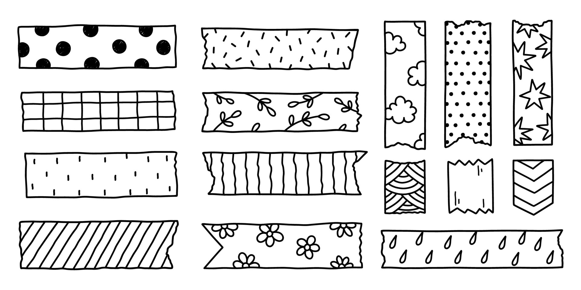 Set Of Washi Tape Strips With Various Cute Designs Isolated On White Background Scotch Paper