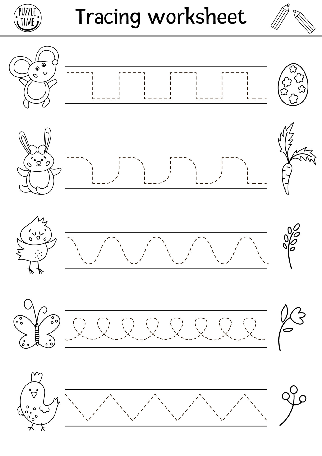 Vector Easter handwriting practice worksheet. Spring printable black ...