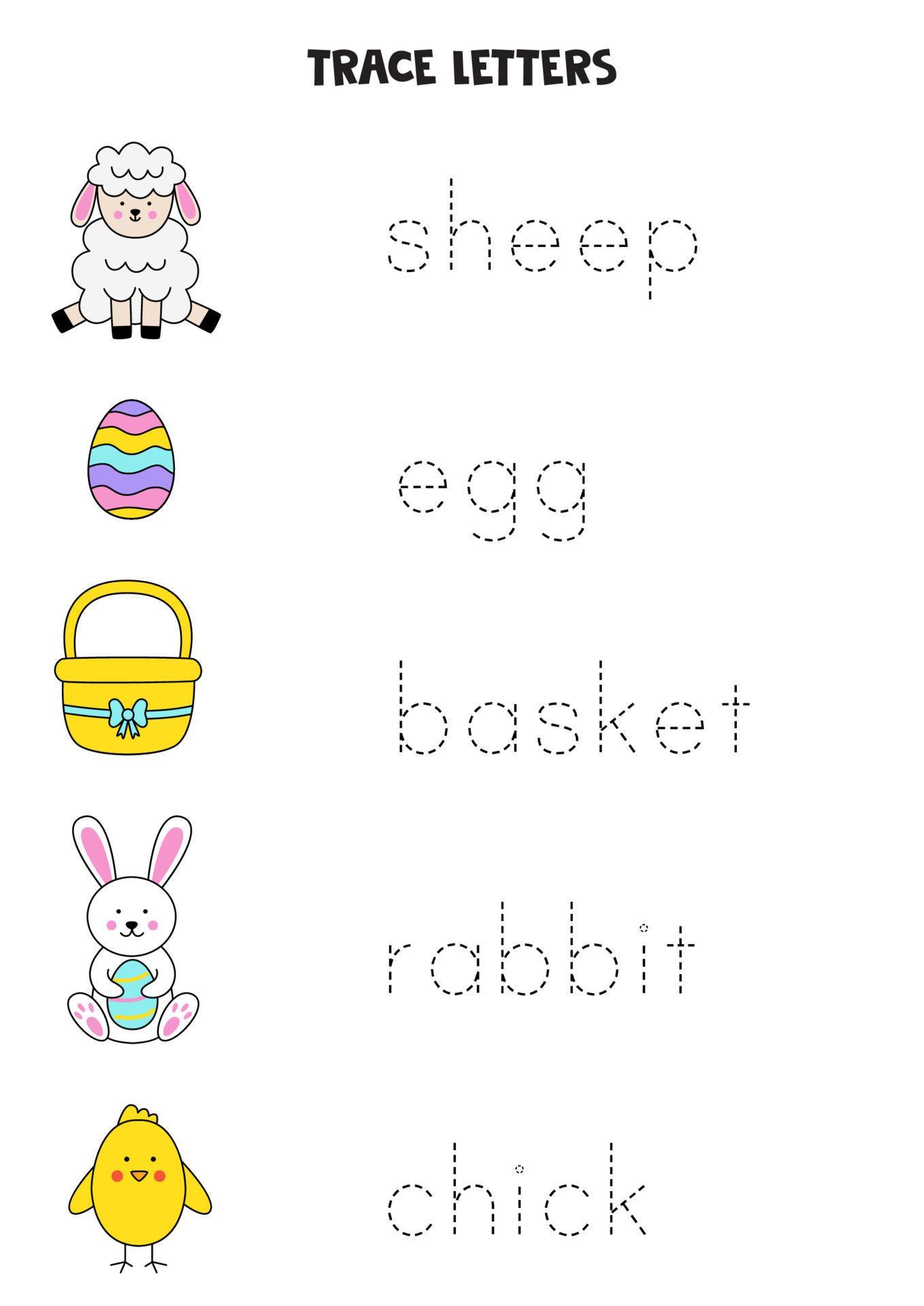 Tracing words of Easter drawings. Writing practice. 6208156 Vector Art ...