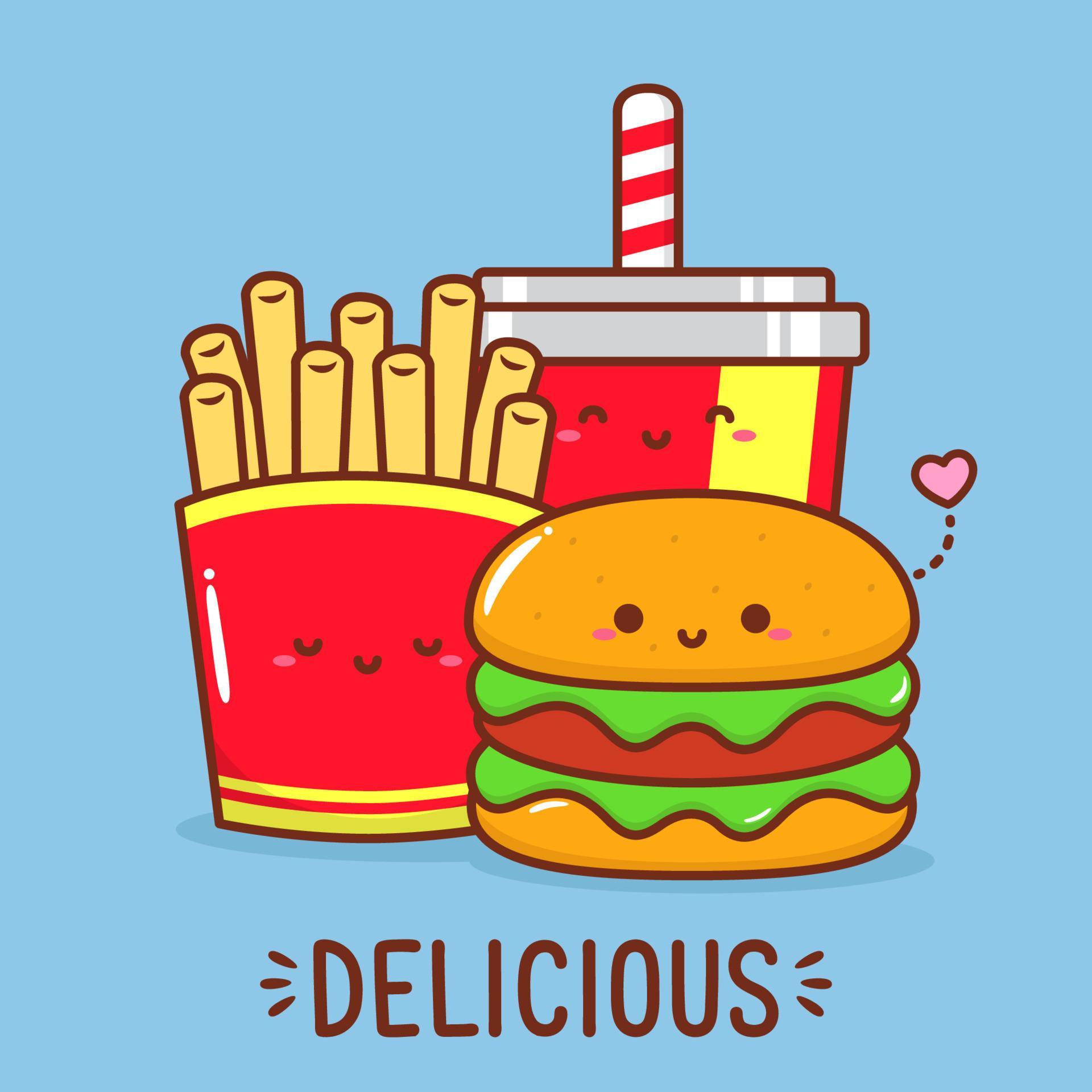 cute fast food with different expression 6208428 Vector Art at Vecteezy
