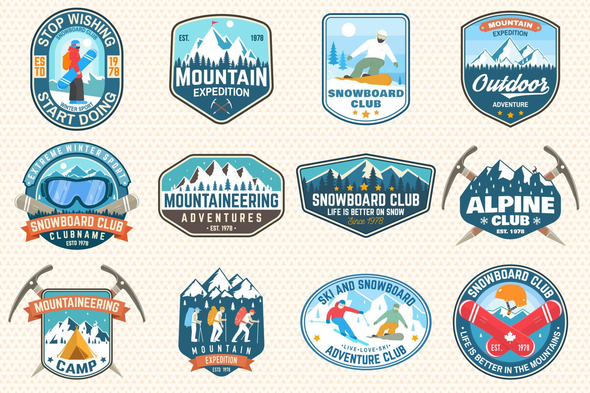 Set of mountain expedition and snowboard club patch. Vector. Concept ...