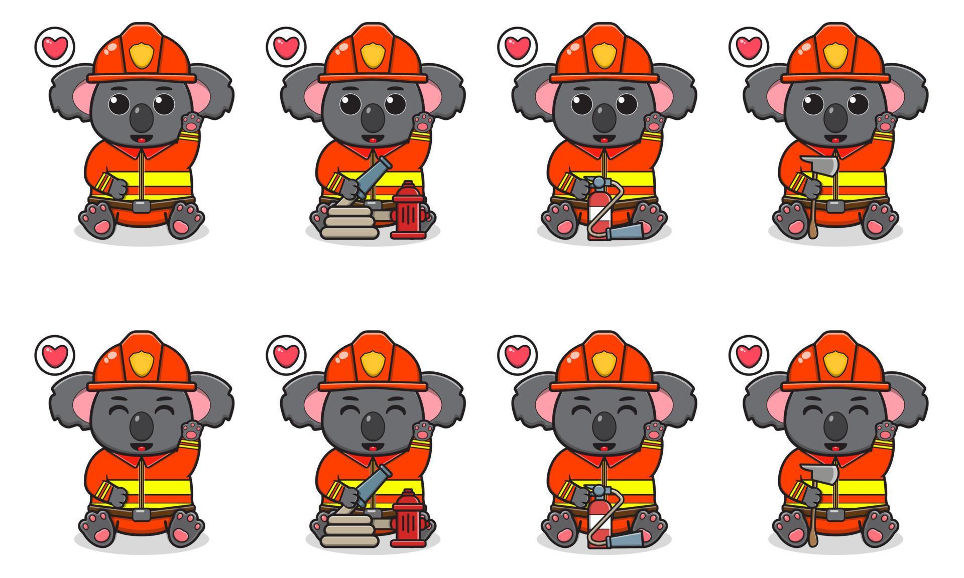 Vector Illustration of Cute sitting Koala cartoon with Firefighter ...