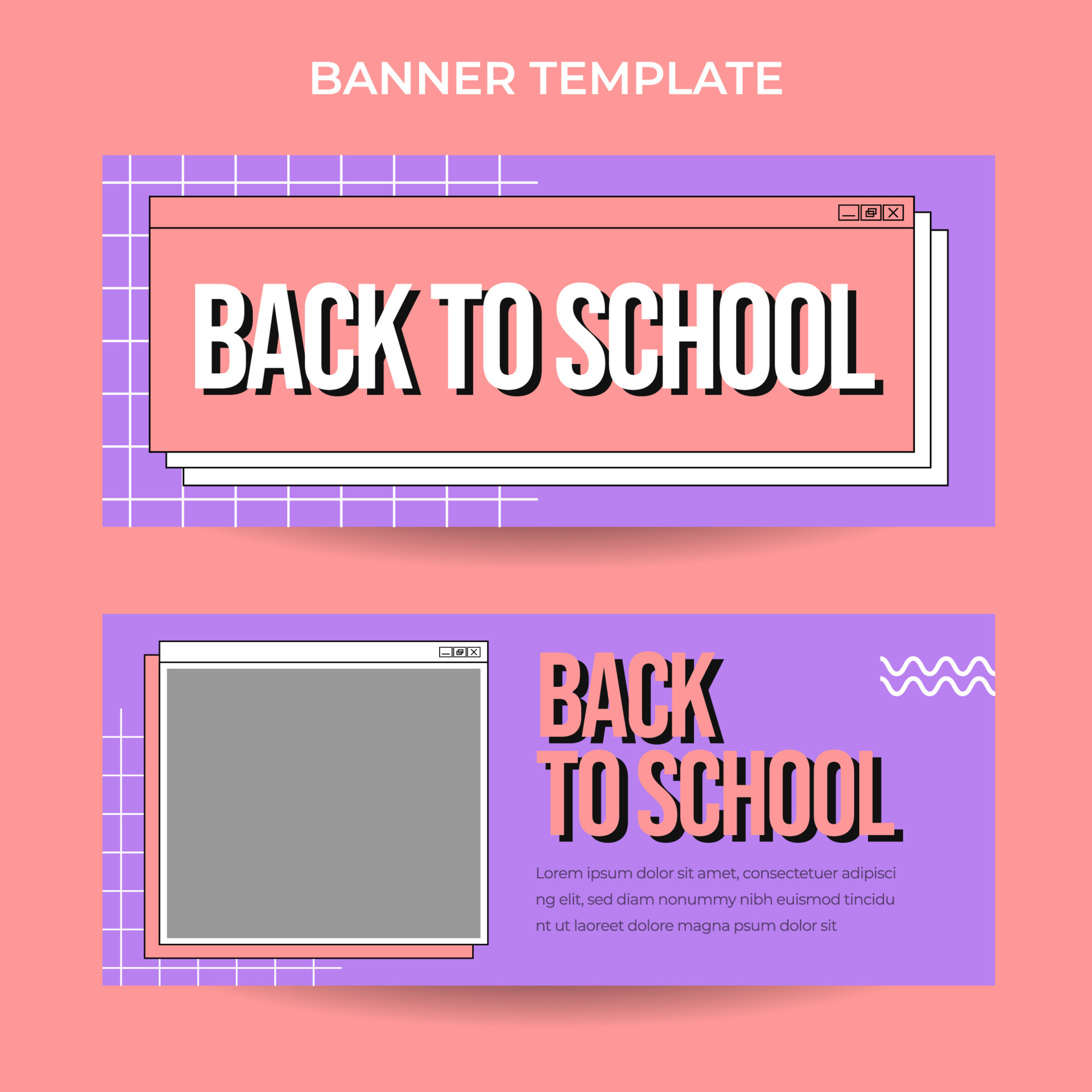 Horizontal back to school web banner template with retro computer ...