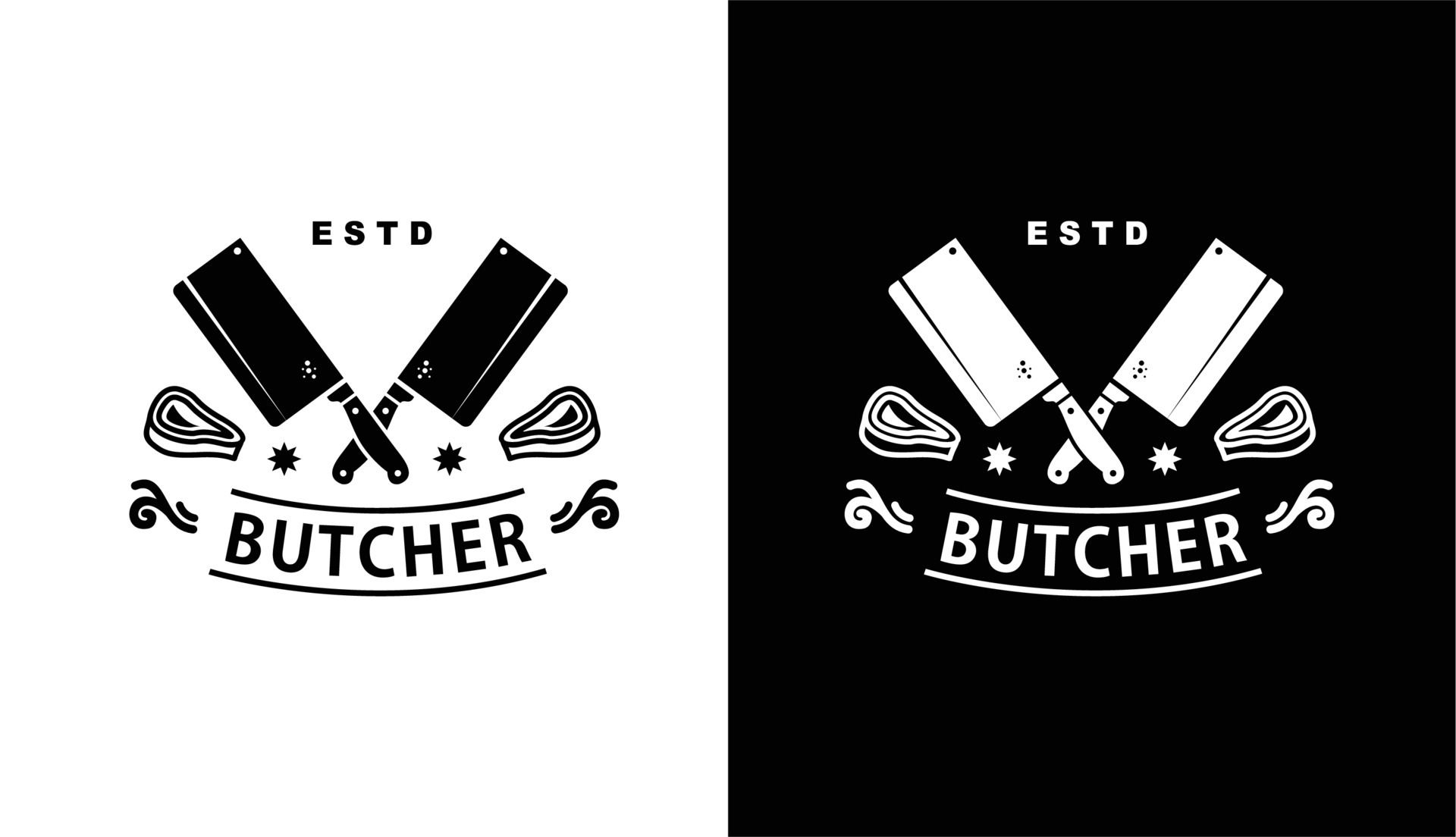 Butcher butcher shop logo with Cleaver and Chef knife, Butcher Farmer's ... Butcher butcher shop logo with Cleaver and Chef knife, Butcher Farmer's ...