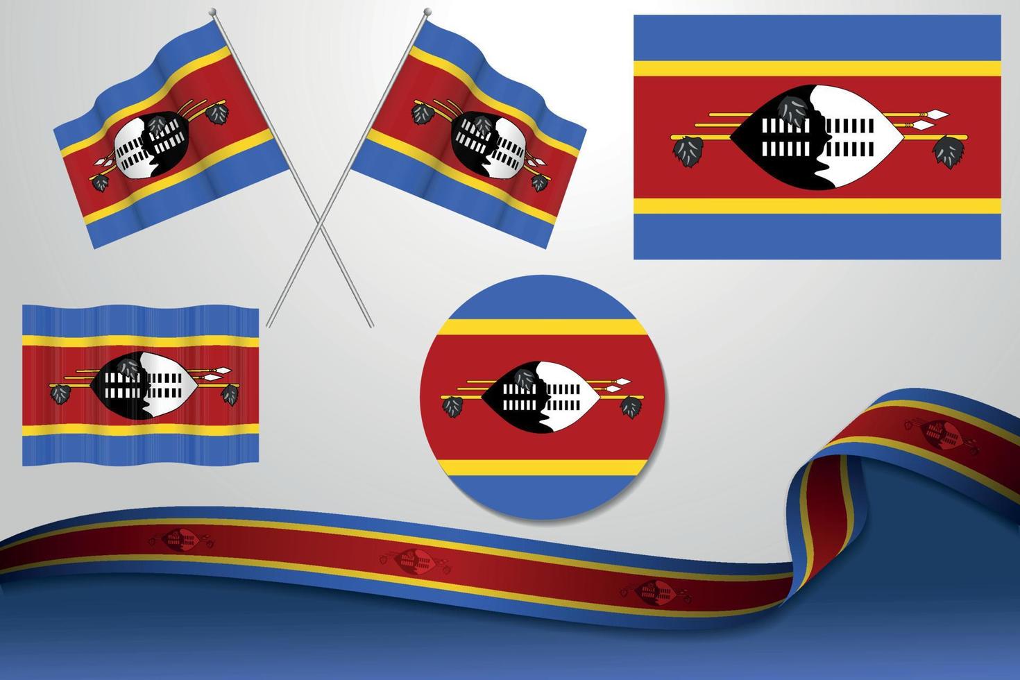 Set Of Eswatini Flags In Different Designs, Icon, Flaying Flags With ribbon With Background ...