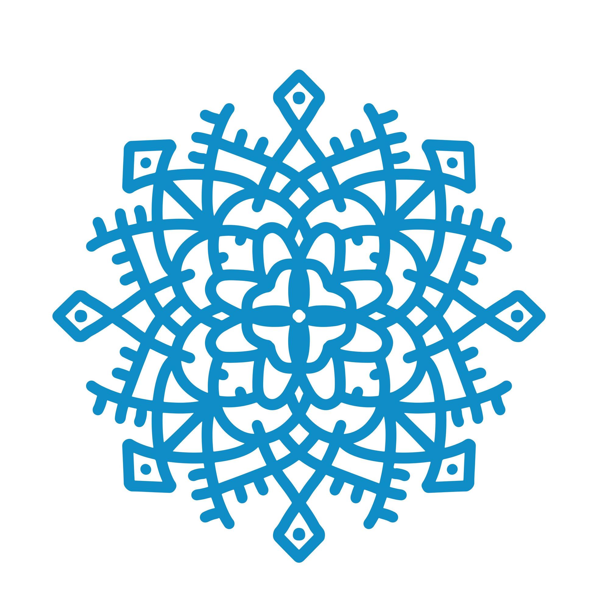 Big blue snowflake icon vector on white background. Single symmetric ...
