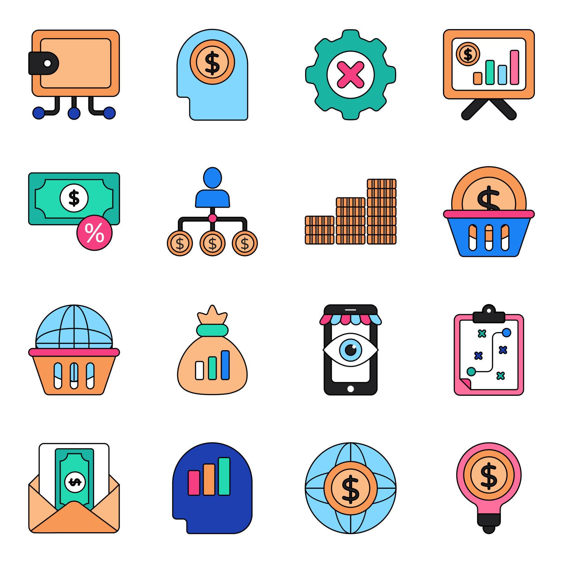 Pack of Finance Flat Icons 6254157 Vector Art at Vecteezy