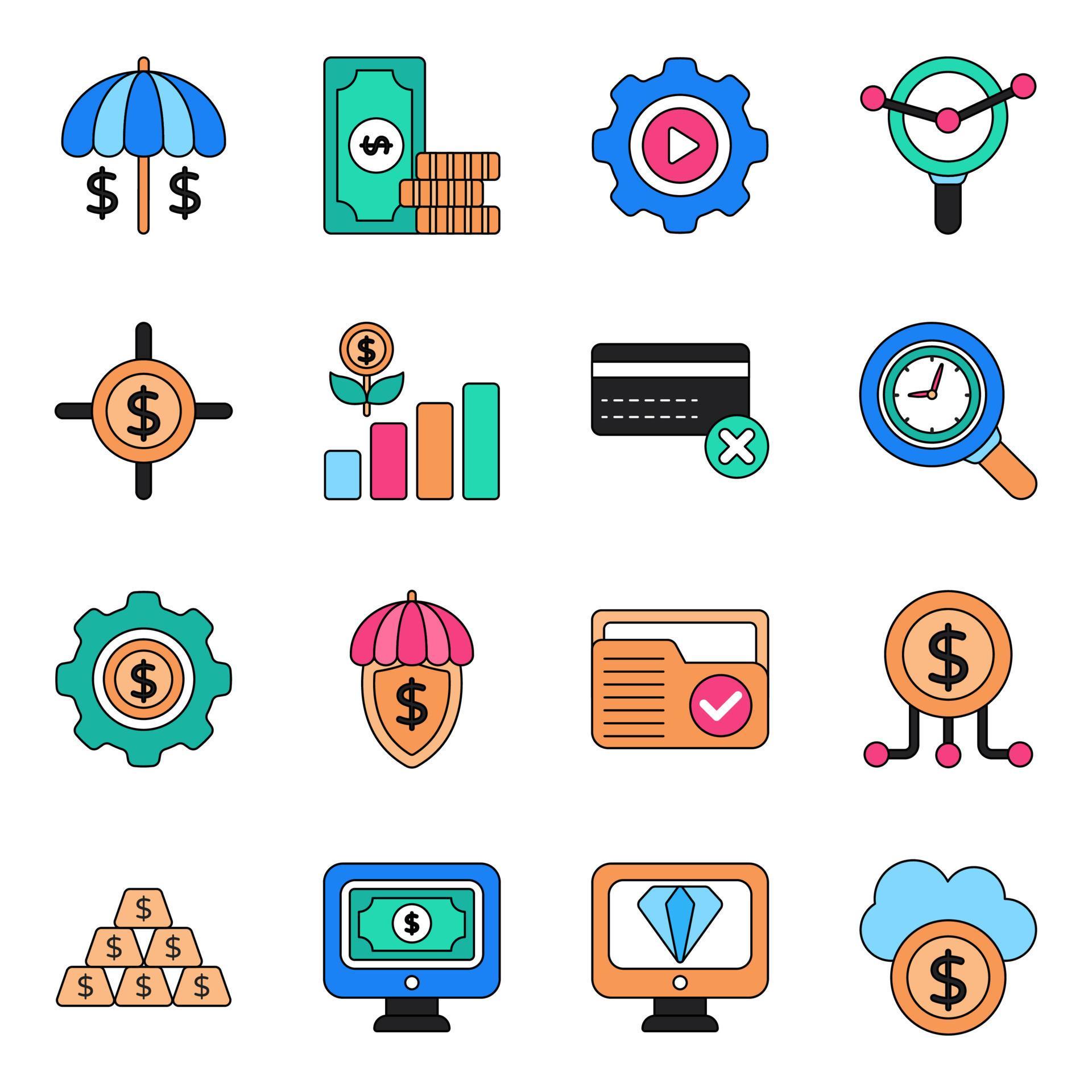 Pack of Finance Flat Icons 6254158 Vector Art at Vecteezy