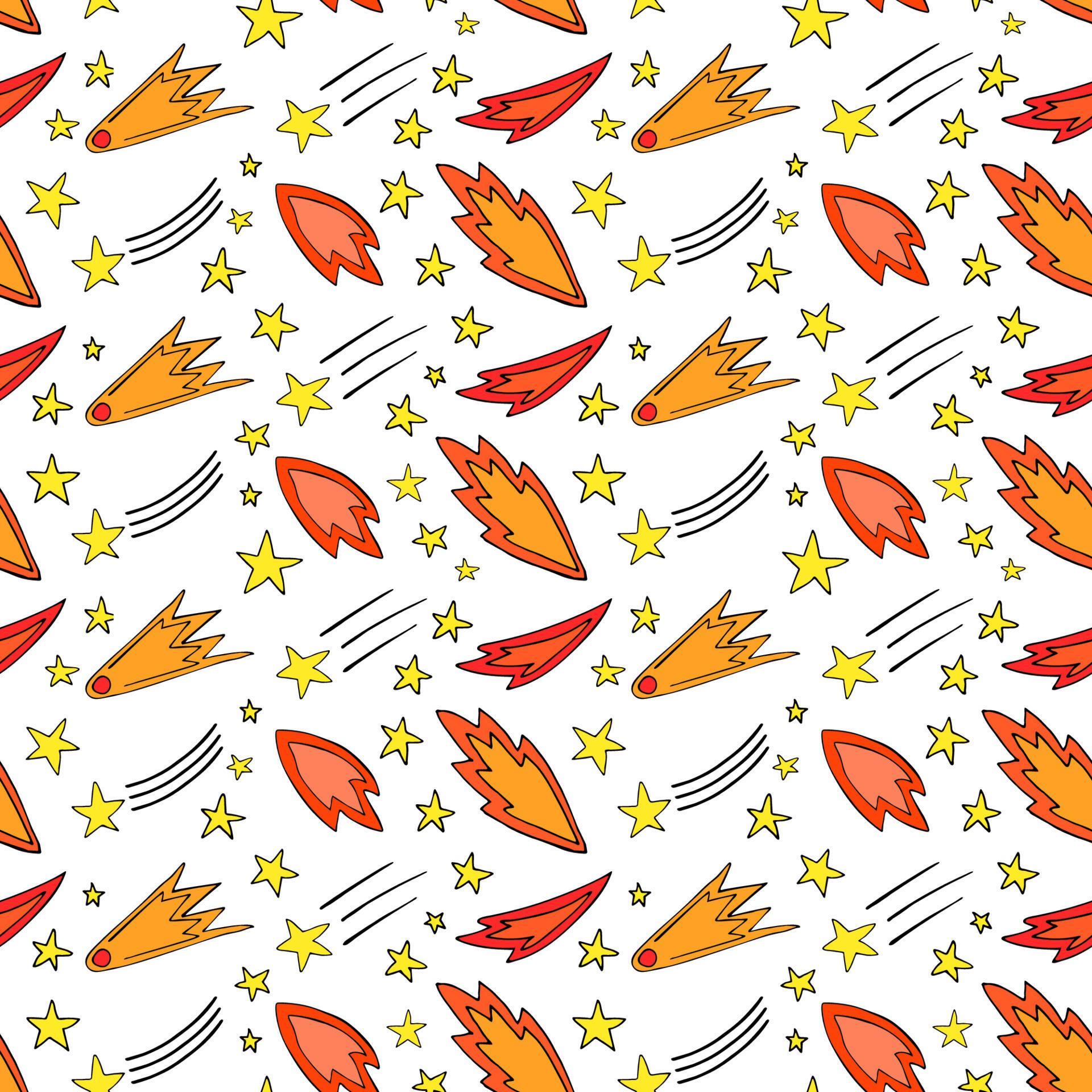Space planets asteroids rocket ufo meteorite star night sky. Vector seamless pattern. Space ...