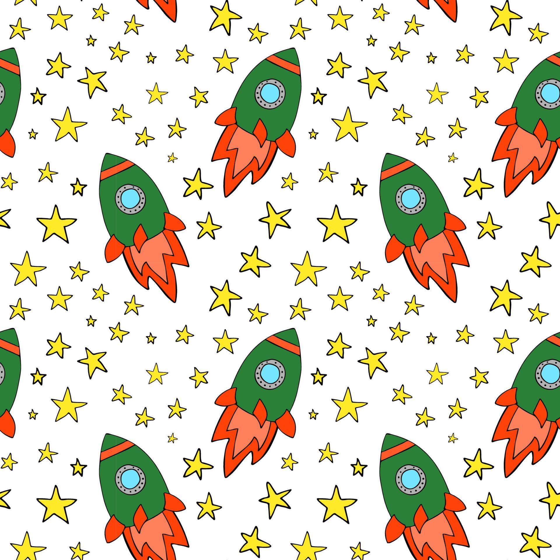 Space planets asteroids rocket ufo meteorite star night sky. Vector seamless pattern. Space ...