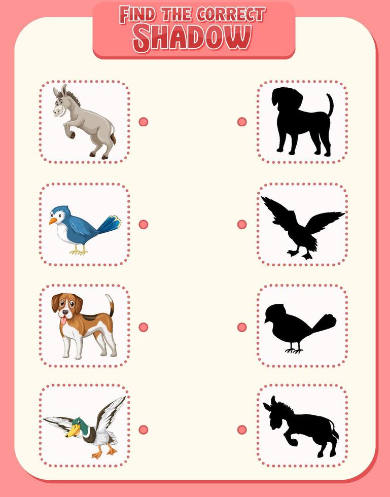 Matching Farm animal shadow worksheet 6274322 Vector Art at Vecteezy