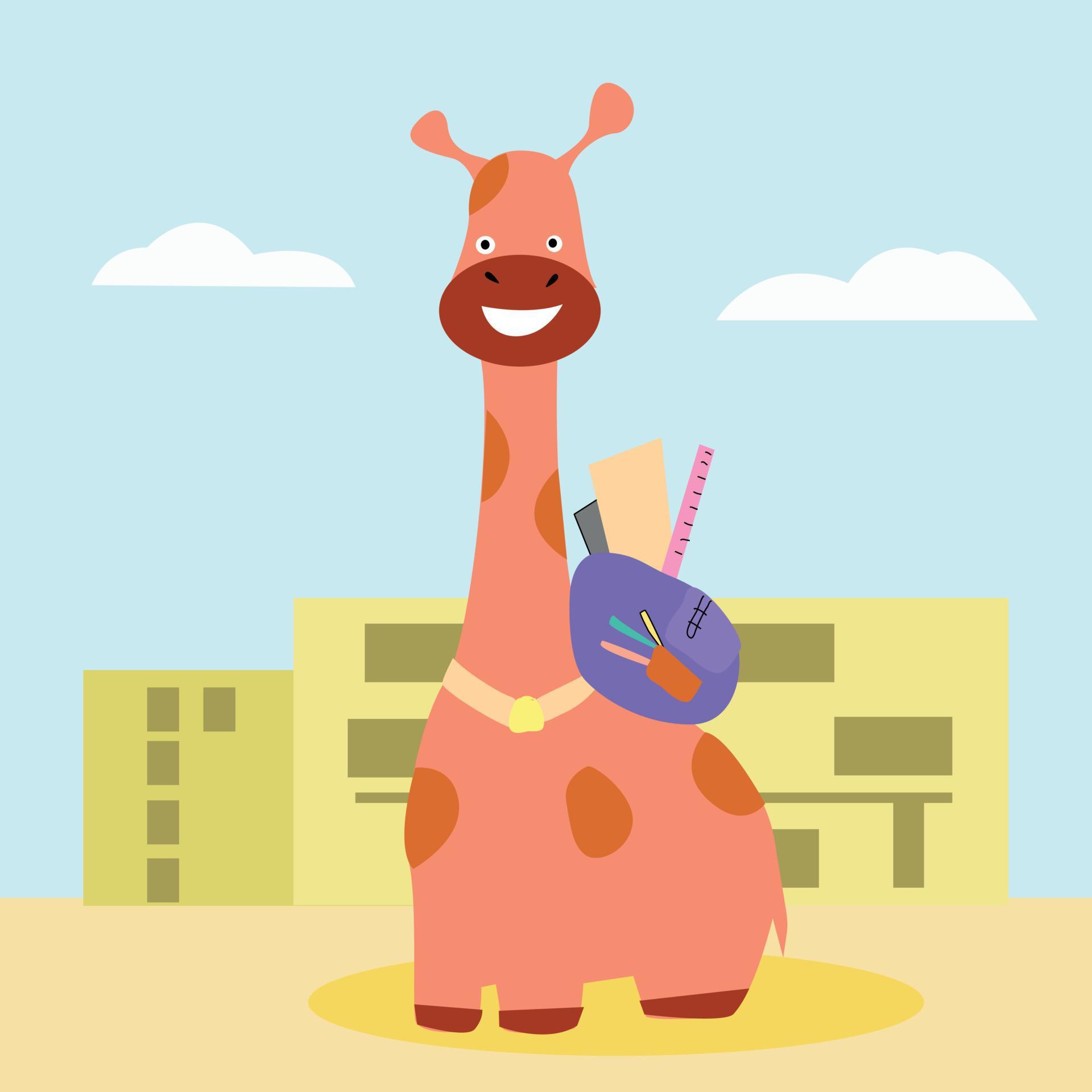 Giraffe goes to school with a backpack. 6304253 Vector Art at Vecteezy