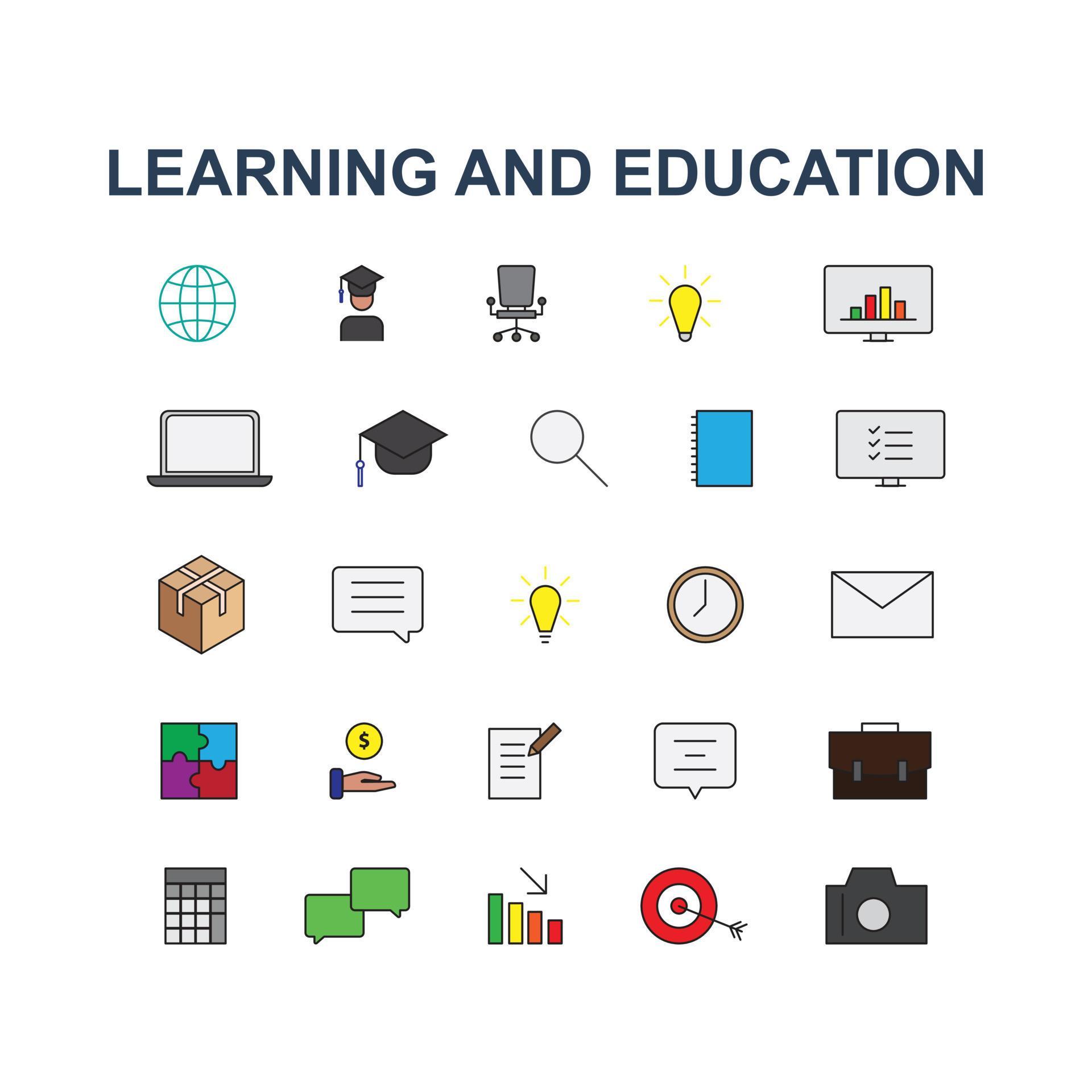 learning and education icon set full color editable vector 6305629 ...