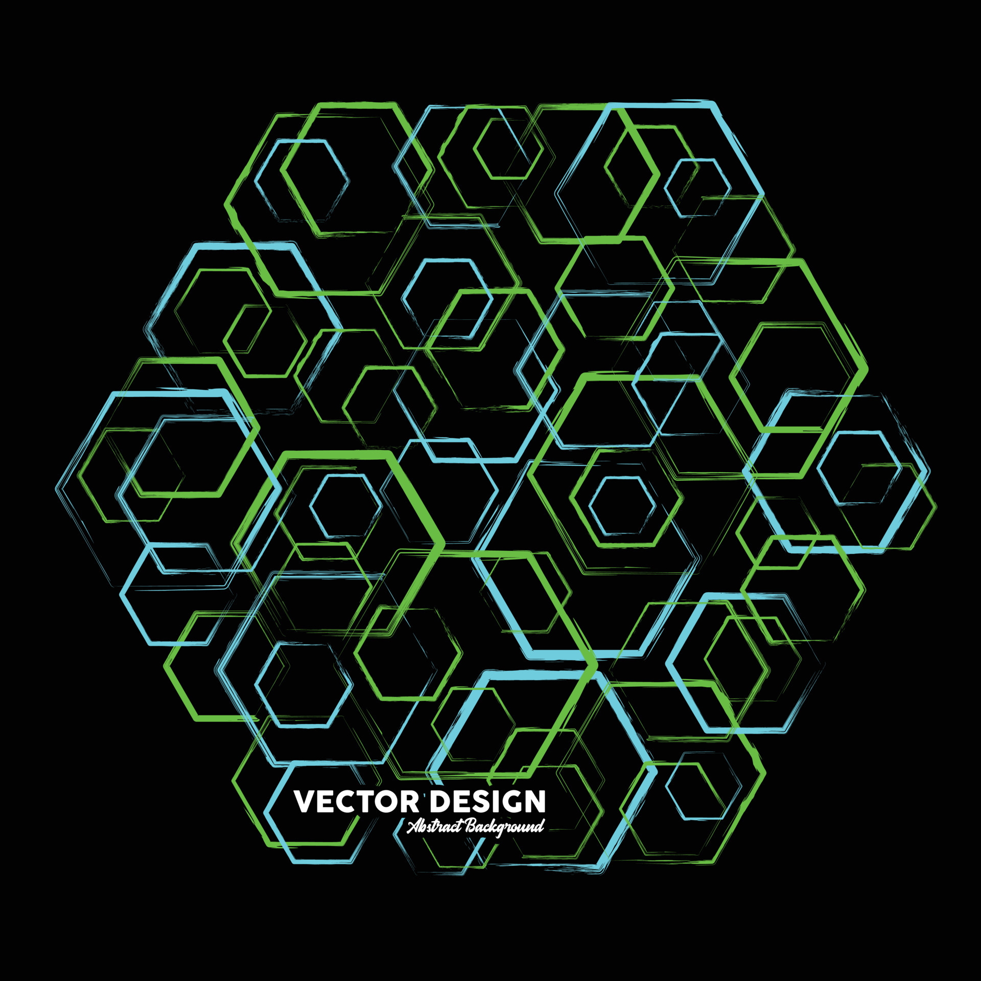 Artistic Abstract Background In Light Blue And Light Green Made Of Random Hexagon Outline Shapes