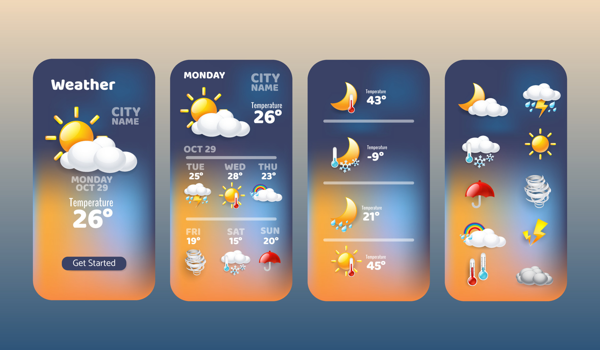 Weather Forecast Widget Collection Icon Mobile Application Program With